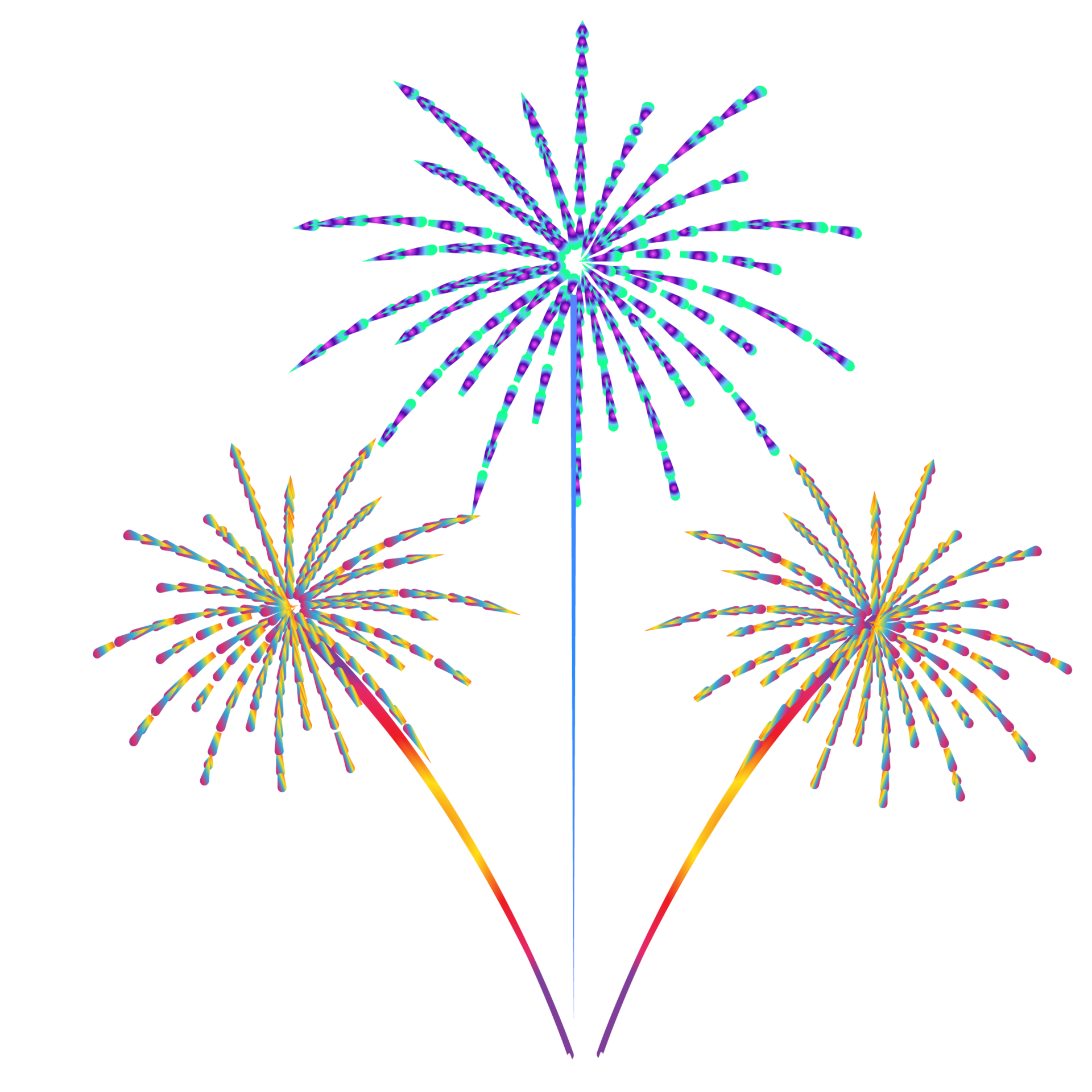 three exploding fireworks with sparks isolated on a transparent background on a new year's day ...