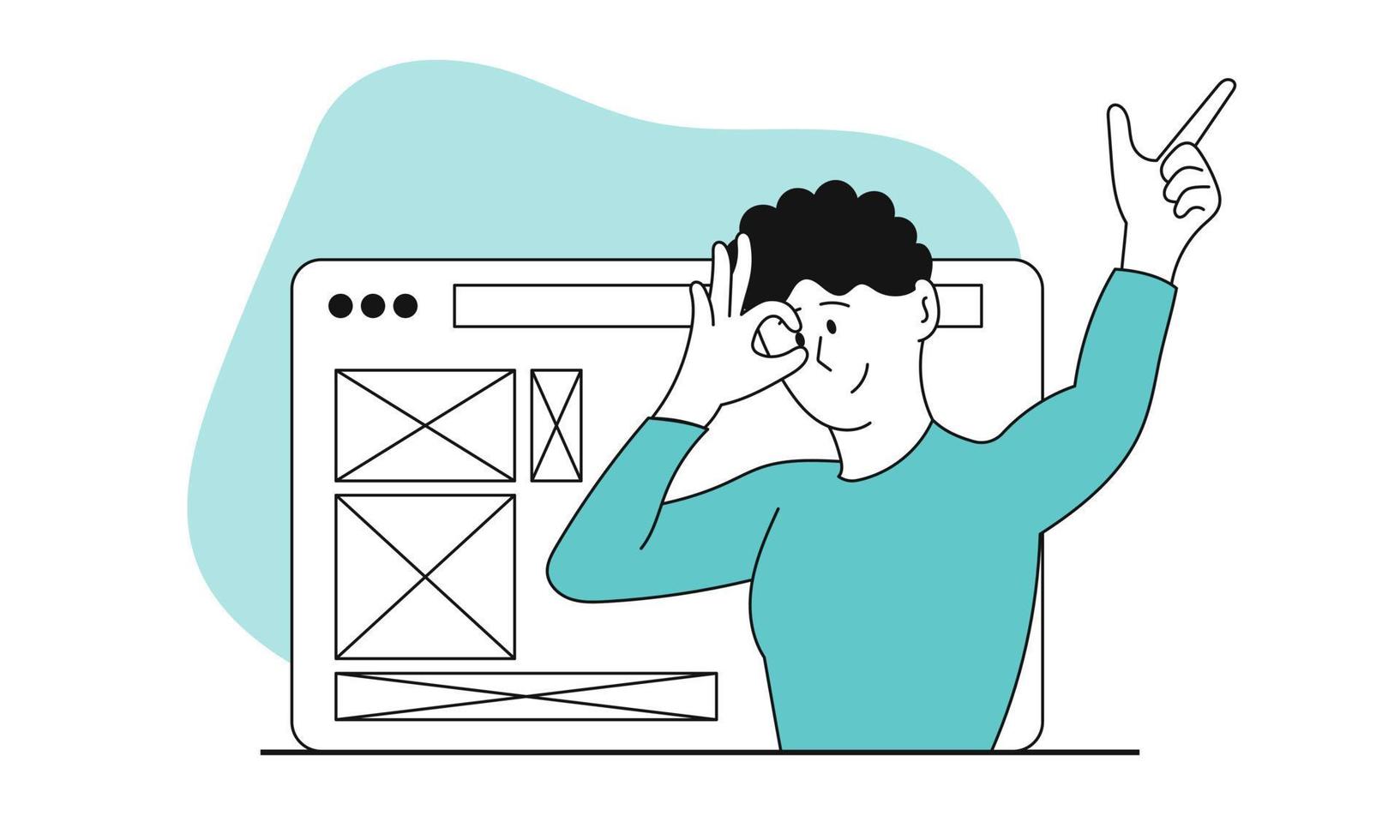 Man Developing A Website Vector Illustration Concept Programming Digital Work And Coding Design