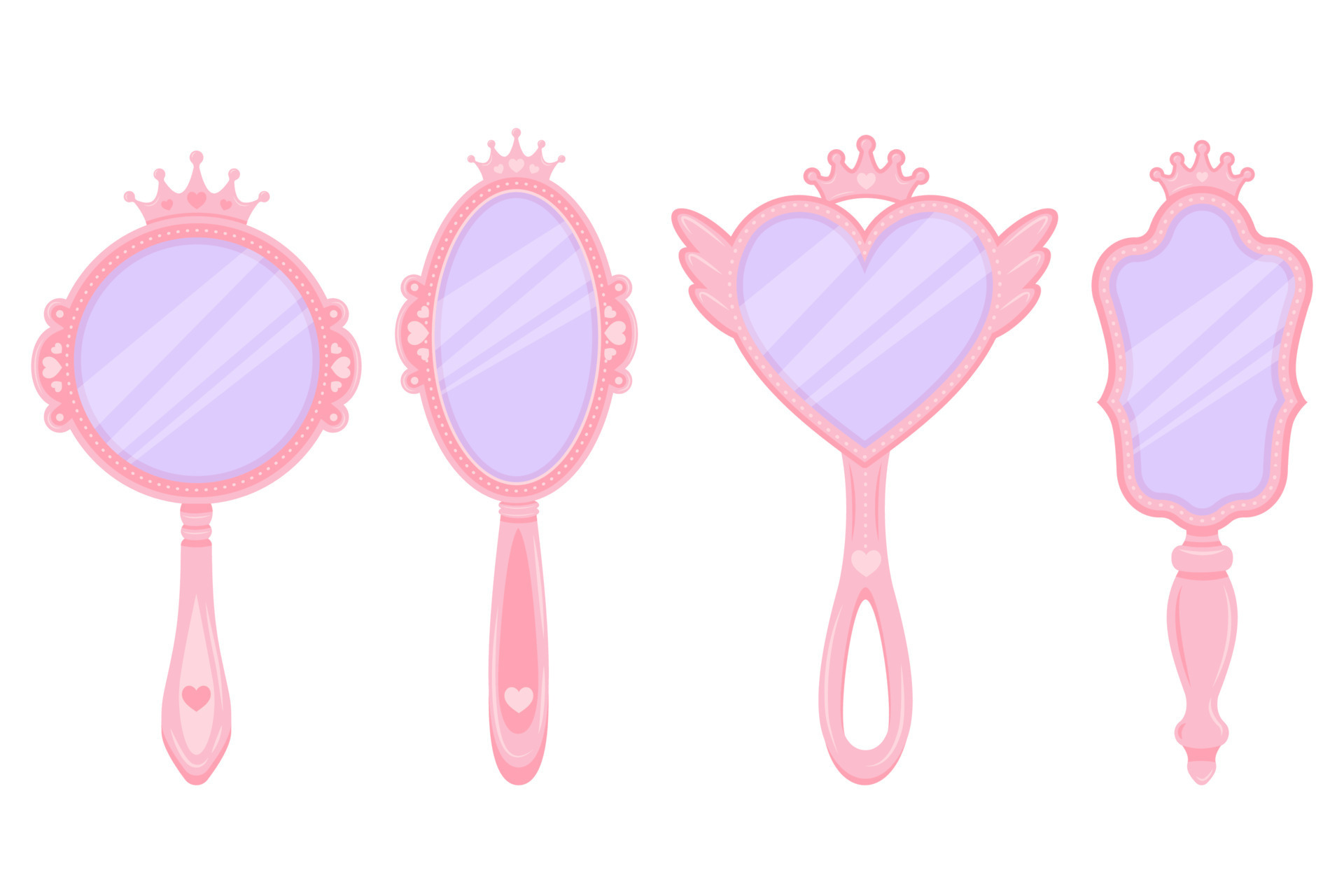 Pink Princess Mirror Set With Crown Cartoon Hand Frame For Girls