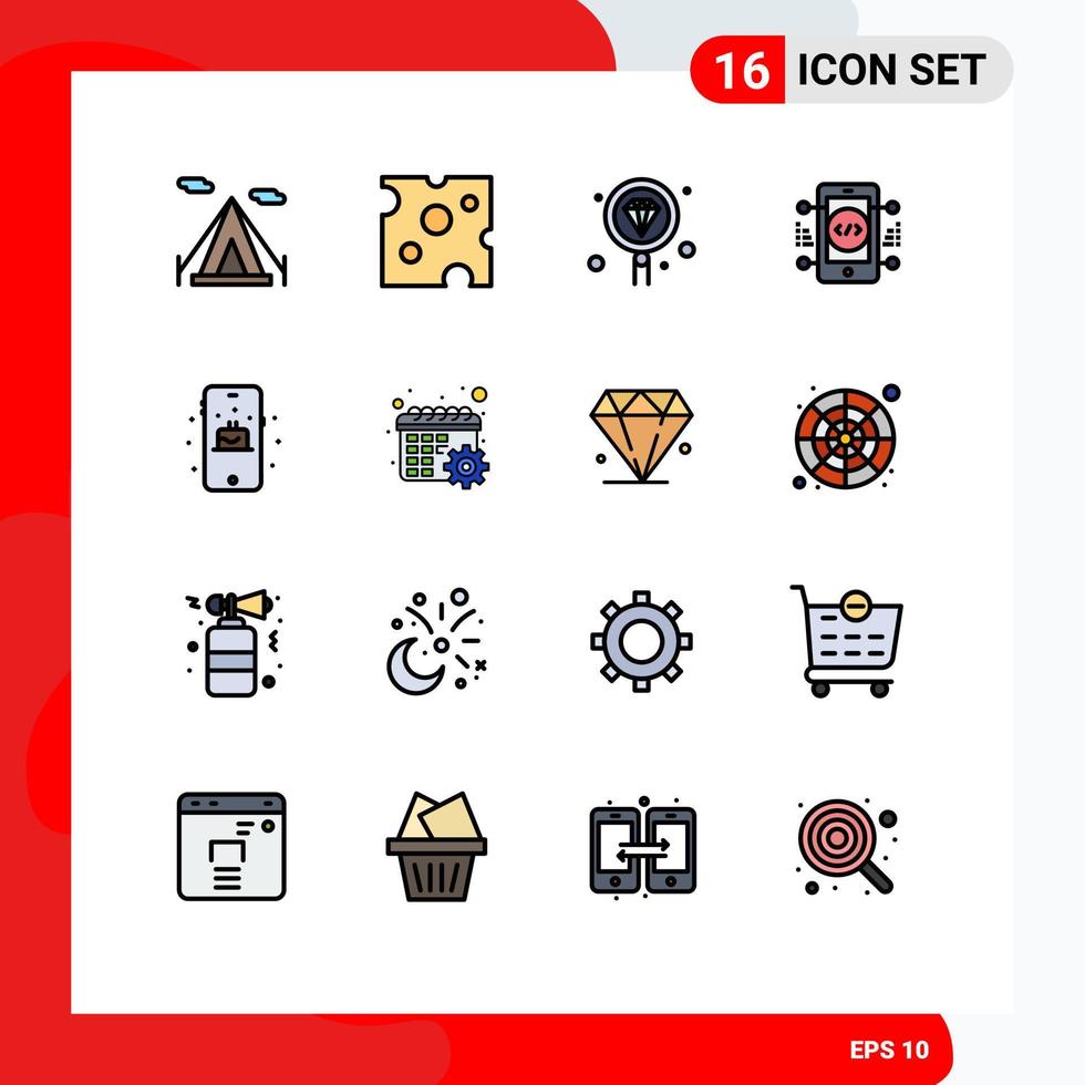 Mobile Interface Flat Color Filled Line Set Of 16 Pictograms Of Mobile Web Develop Online Coding