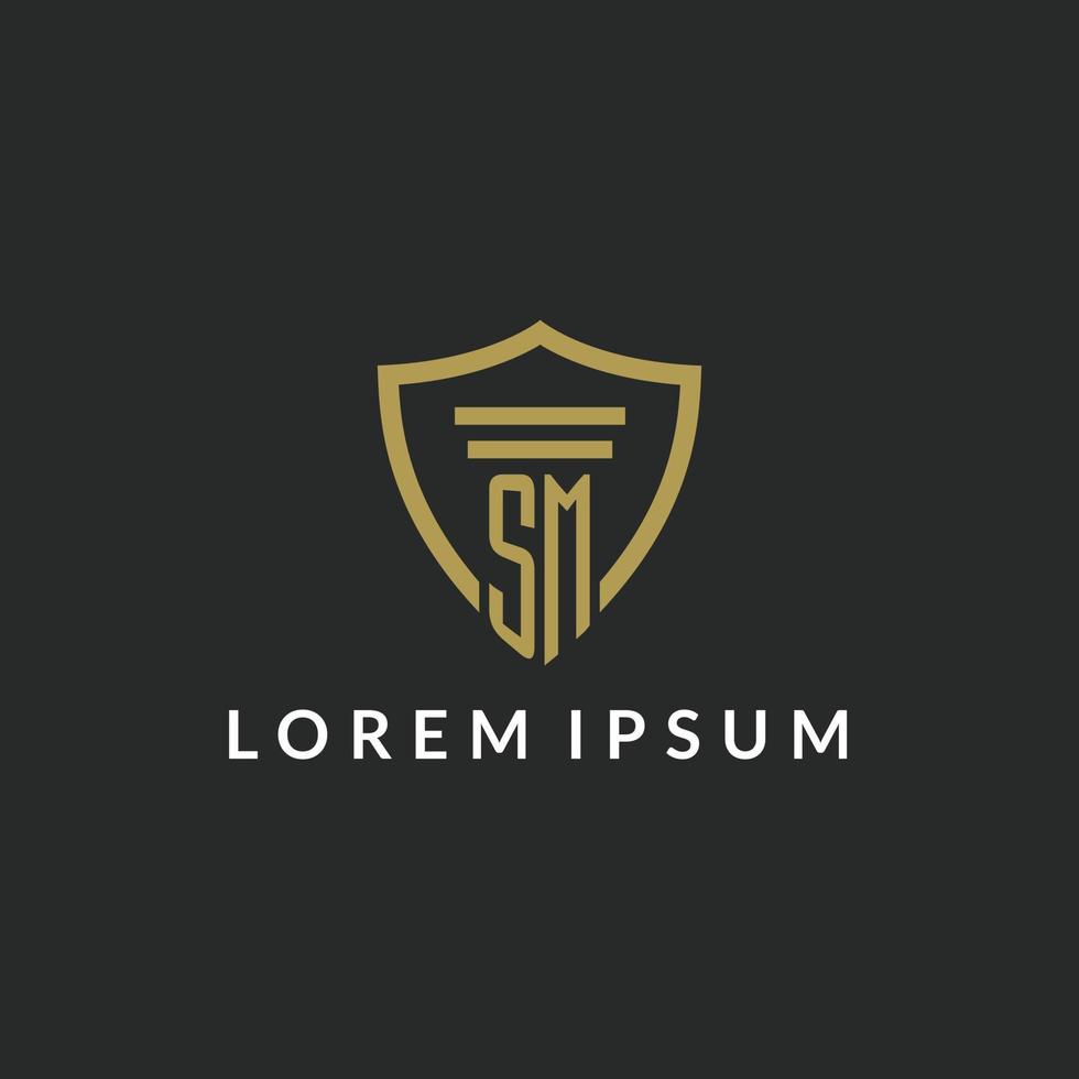 logotipo de monograma inicial sm con diseño de estilo de pilar y escudo ... logotipo de monograma inicial sm con diseño de estilo de pilar y escudo ...