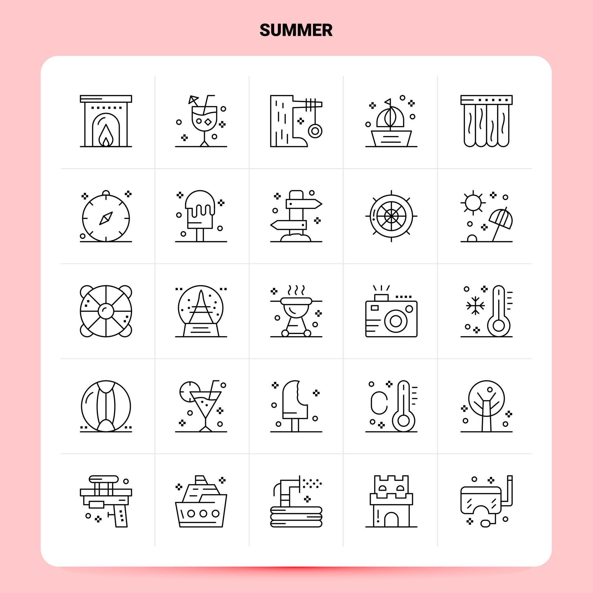 Outline 25 Summer Icon Set Vector Line Style Design Black Icons Set Linear Pictogram Pack Web
