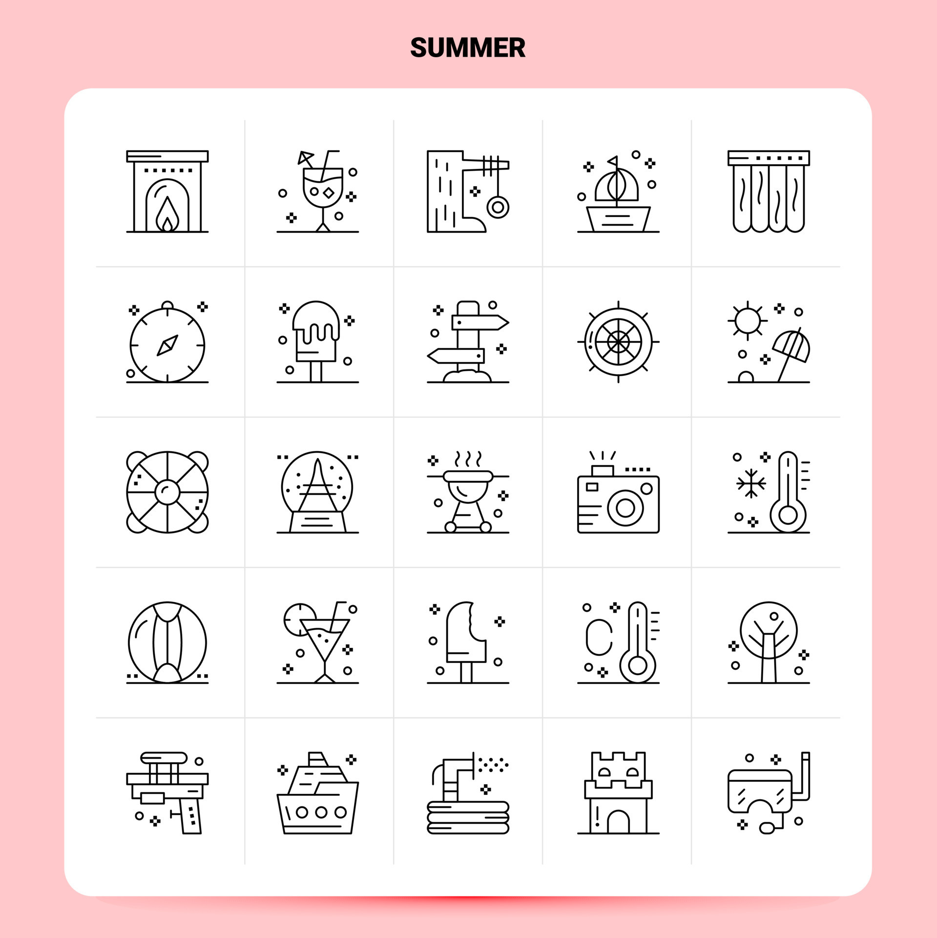Outline 25 Summer Icon Set Vector Line Style Design Black Icons Set Linear Pictogram Pack Web