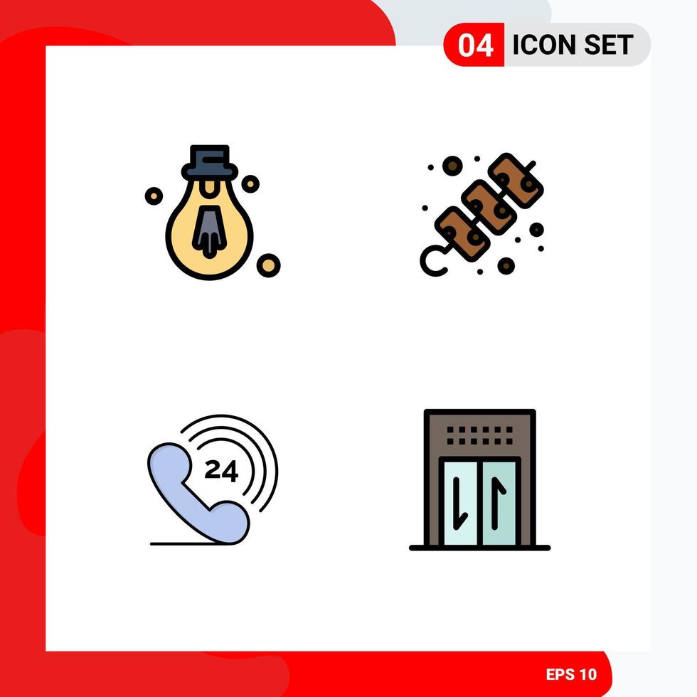 Mobile Interface Filledline Flat Color Set of 4 Pictograms of bulb ... Mobile Interface Filledline Flat Color Set of 4 Pictograms of bulb ...