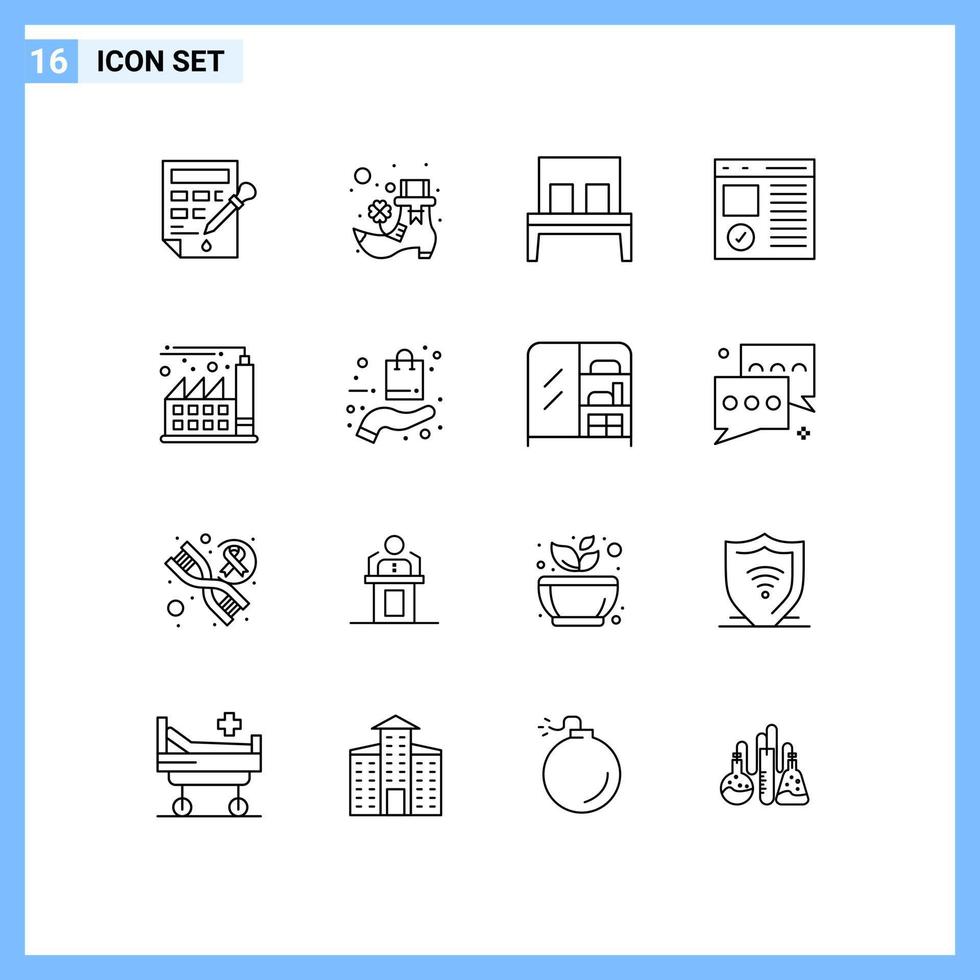 Pictogram Set of 16 Simple Outlines of factory page furniture ...