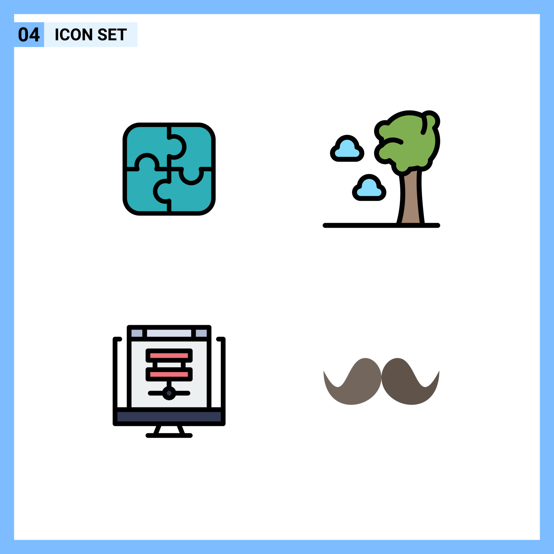 Set Of 4 Vector Filledline Flat Colors On Grid For Puzzle Database Teamwork Nature Sever