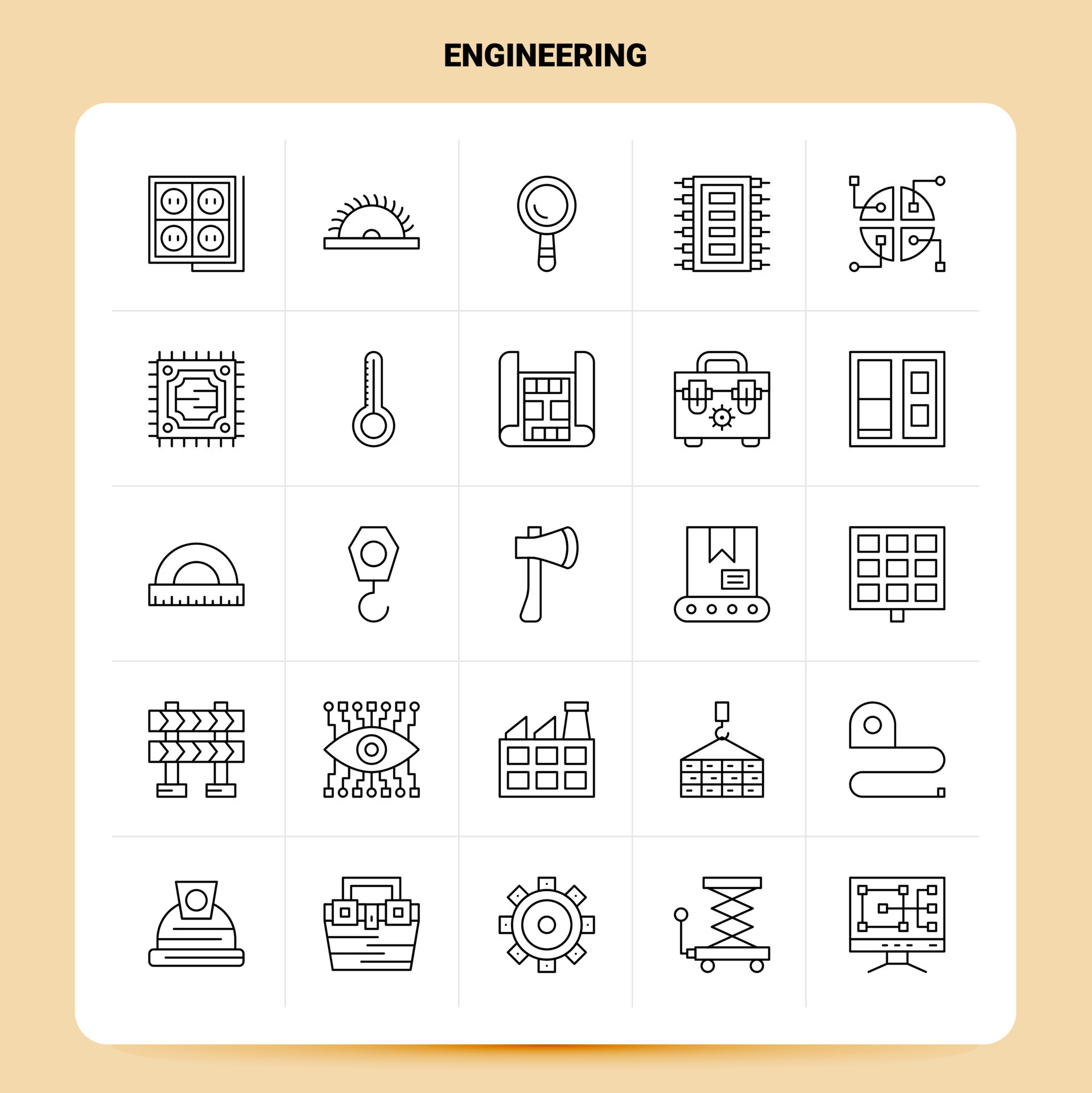 Outline 25 Engineering Icon Set Vector Line Style Design Black Icons Set Linear Pictogram Pack