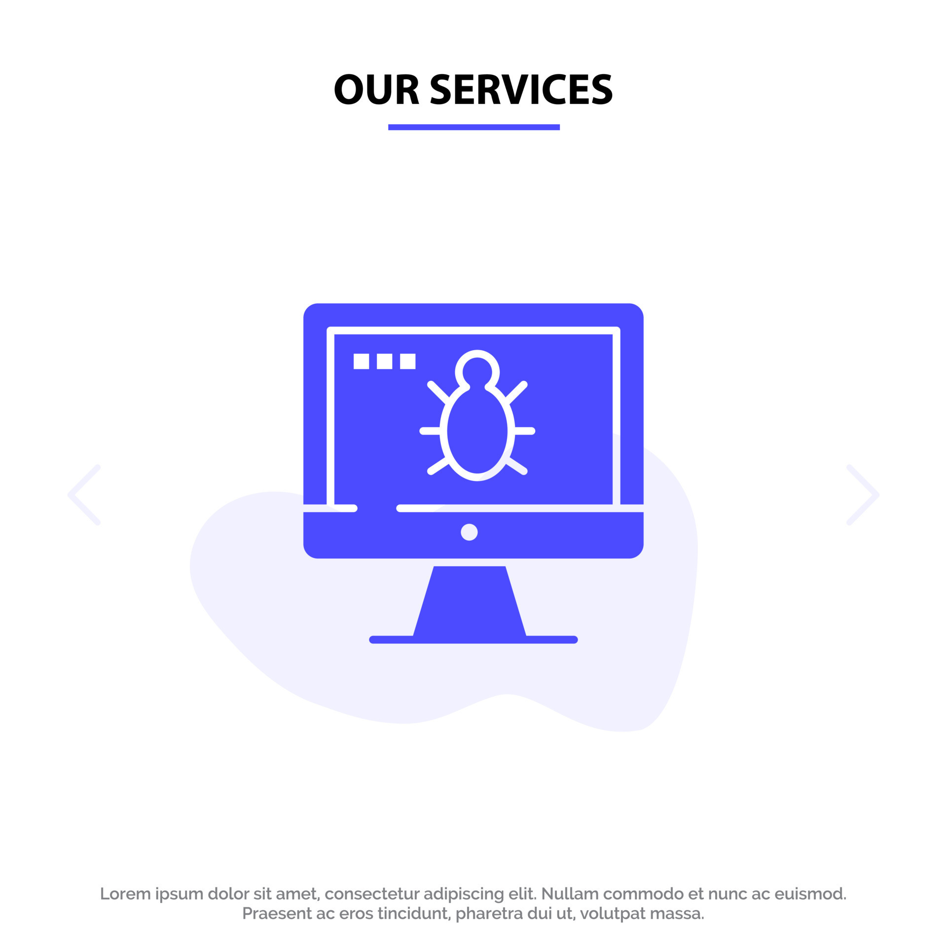 Our Services Monitor Bug Screen Security Solid Glyph Icon Web Card Template 15168487 Vector Art