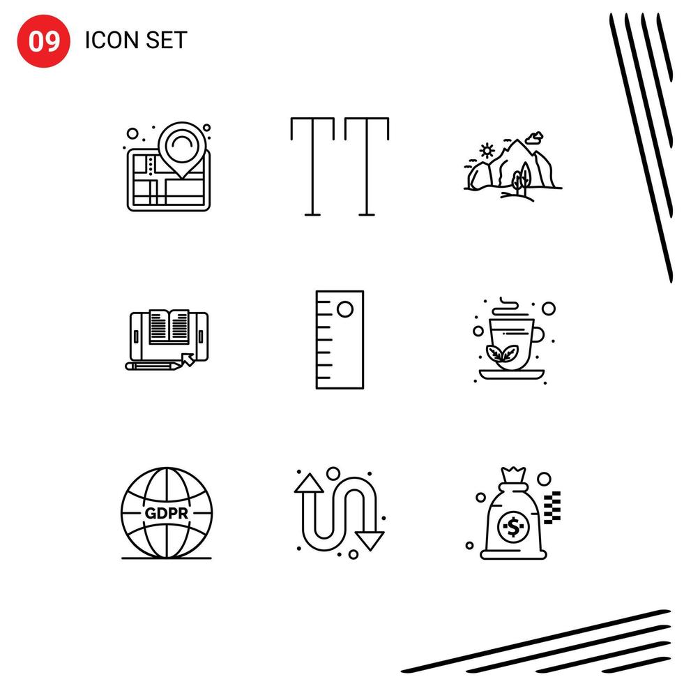 Editable Vector Line Pack Of 9 Simple Outlines Of Ruler Tablet