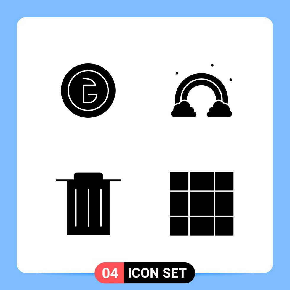 4 Solid Black Icon Pack Glyph Symbols For Mobile Apps Isolated On White