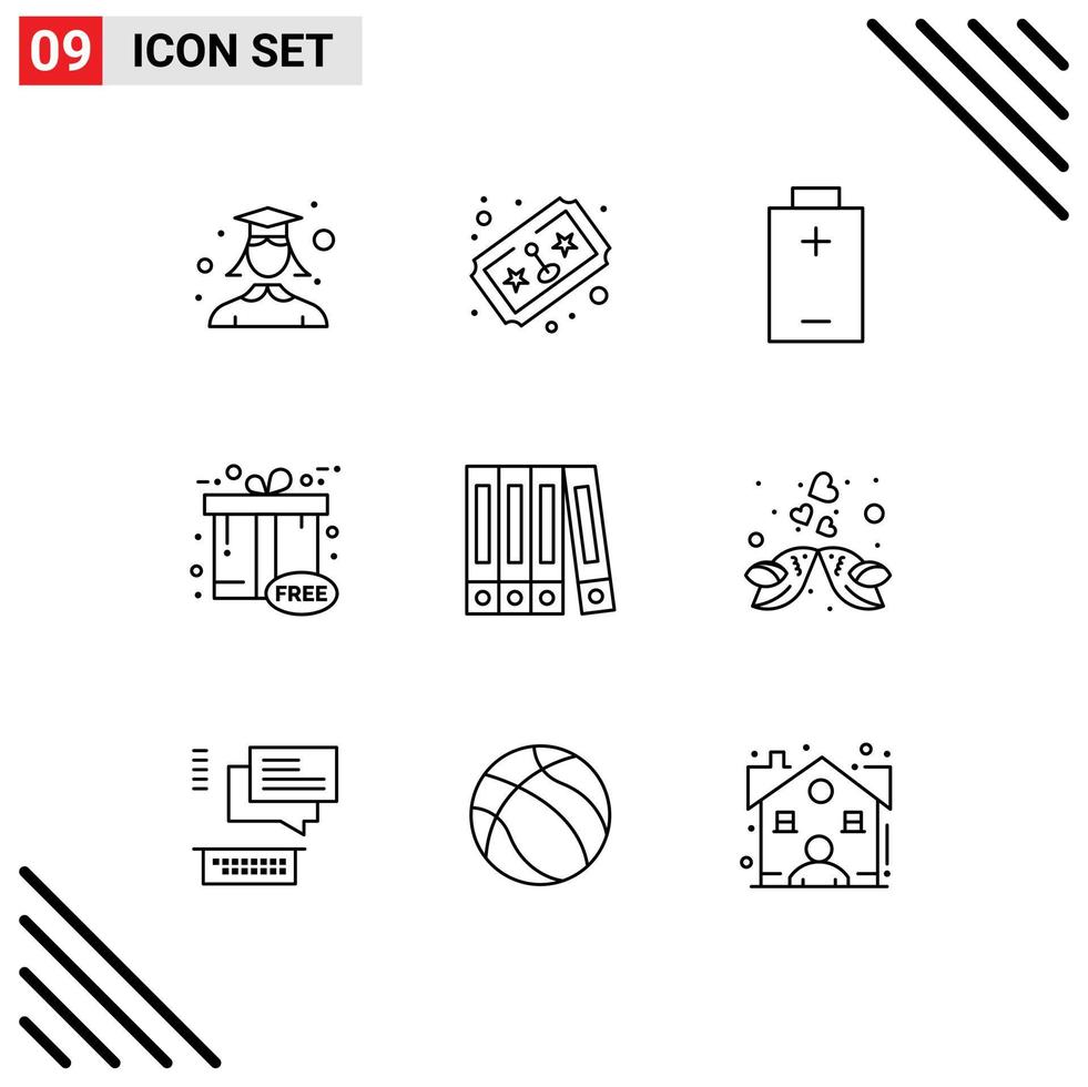 Pack Of 9 Creative Outlines Of Kissing File Battery T Box Cyber Editable Vector Design