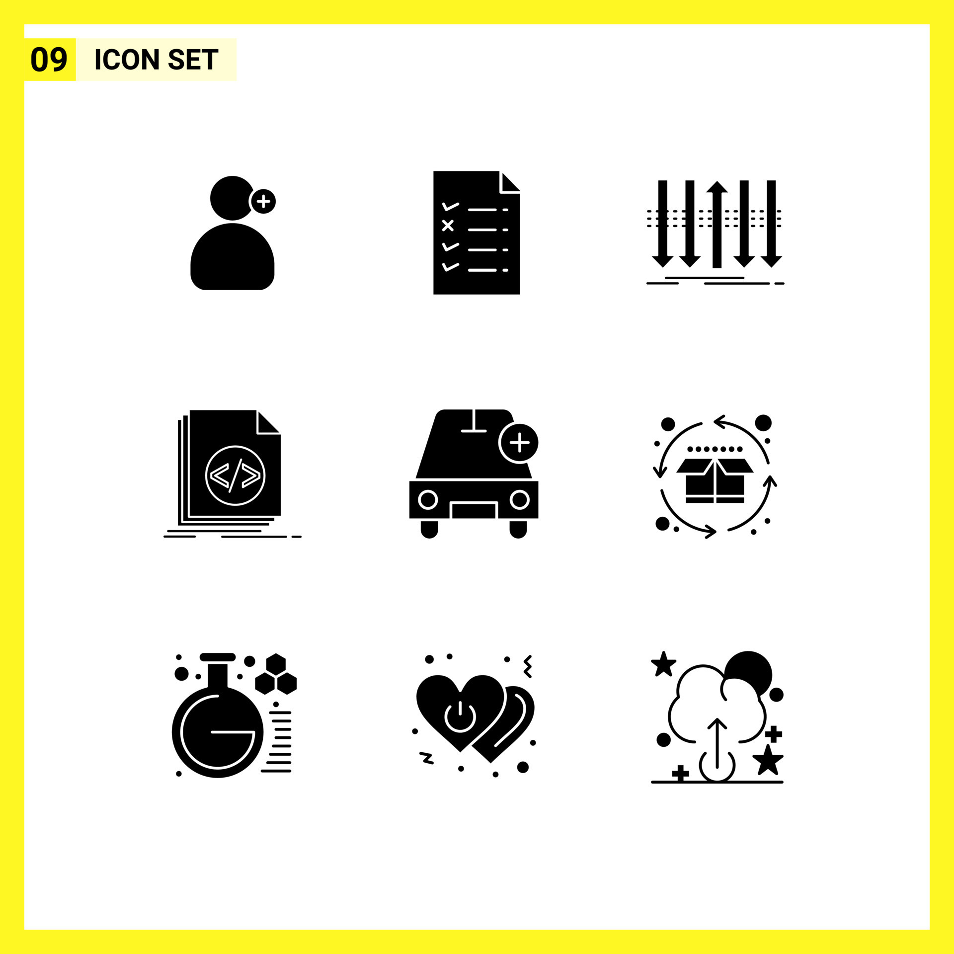 9 Thematic Vector Solid Glyphs And Editable Symbols Of Add Programming Business File Code