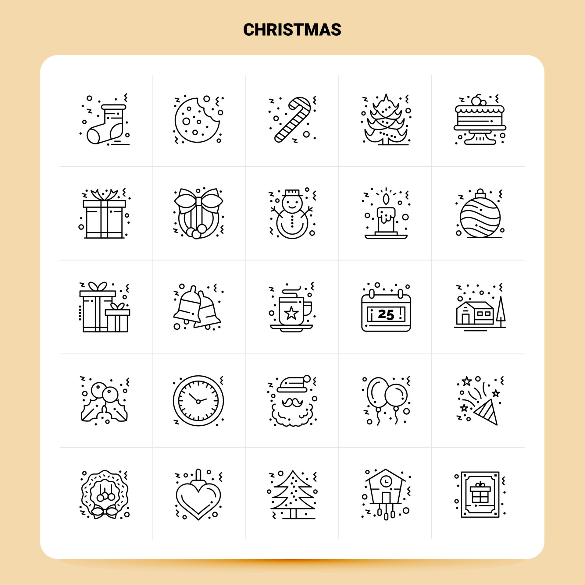 Outline 25 Christmas Icon Set Vector Line Style Design Black Icons Set