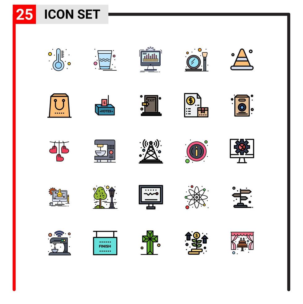 25 Universal Filled Line Flat Color Signs Symbols Of Alert Mirror Dashboard Make Processing