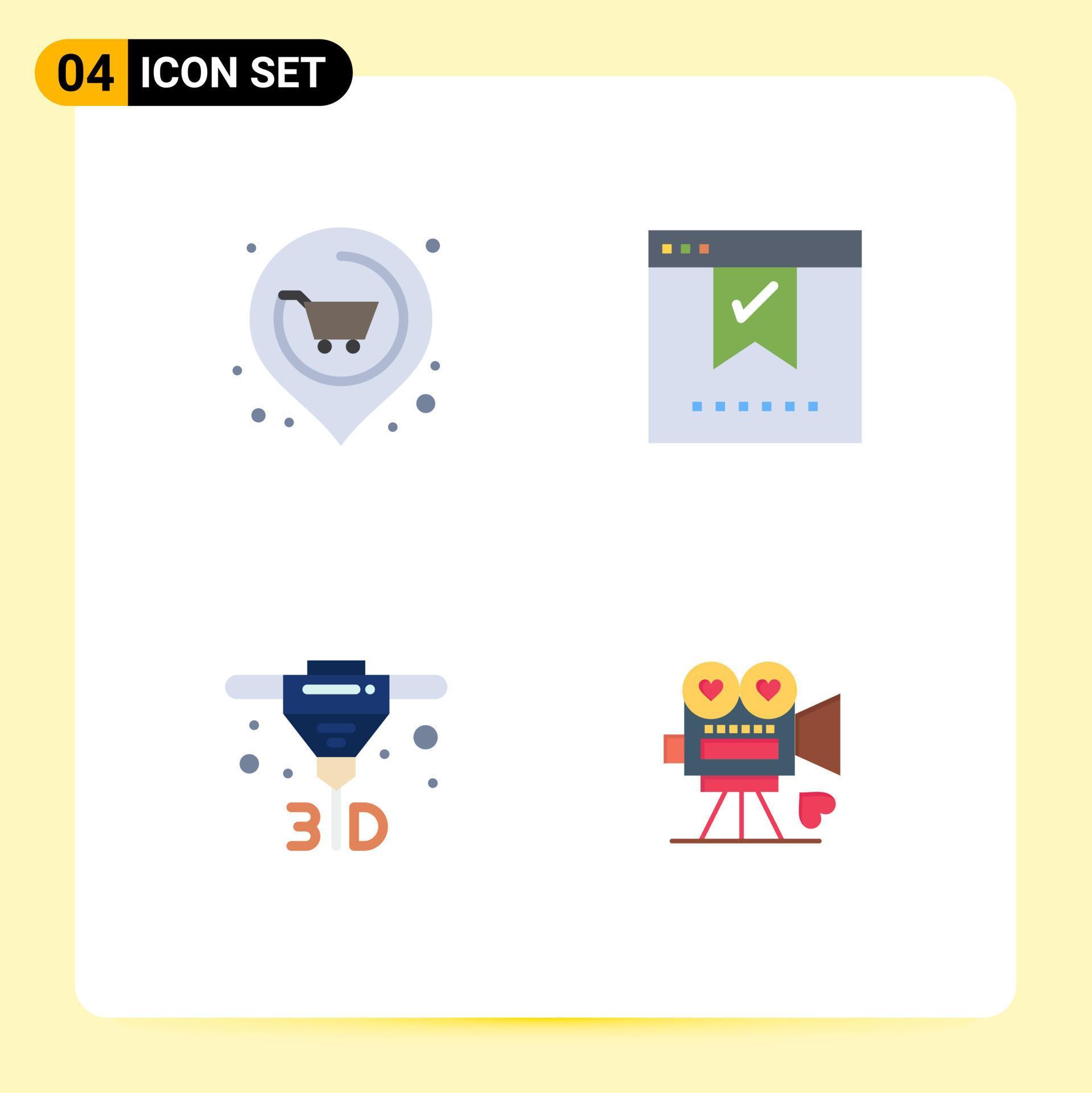 4 Universal Flat Icons Set For Web And Mobile Applications Location Printing Supermarket Good