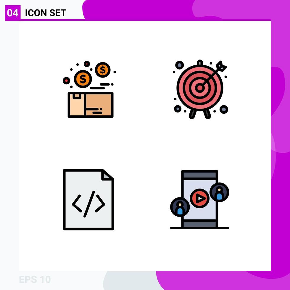 Stock Vector Icon Pack Of 4 Line Signs And Symbols For Bundle Code Package Goal Html Editable