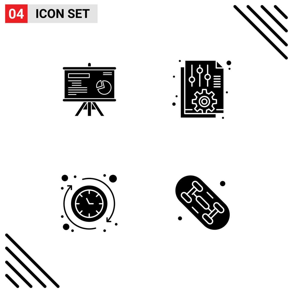 User Interface Pack of 4 Basic Solid Glyphs of presentation around graph office hours Editable ...