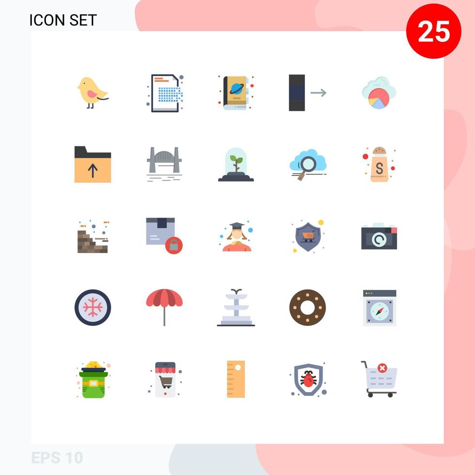 User Interface Pack Of 25 Basic Flat Colors Of Cloud Export Book Data Space Editable Vector