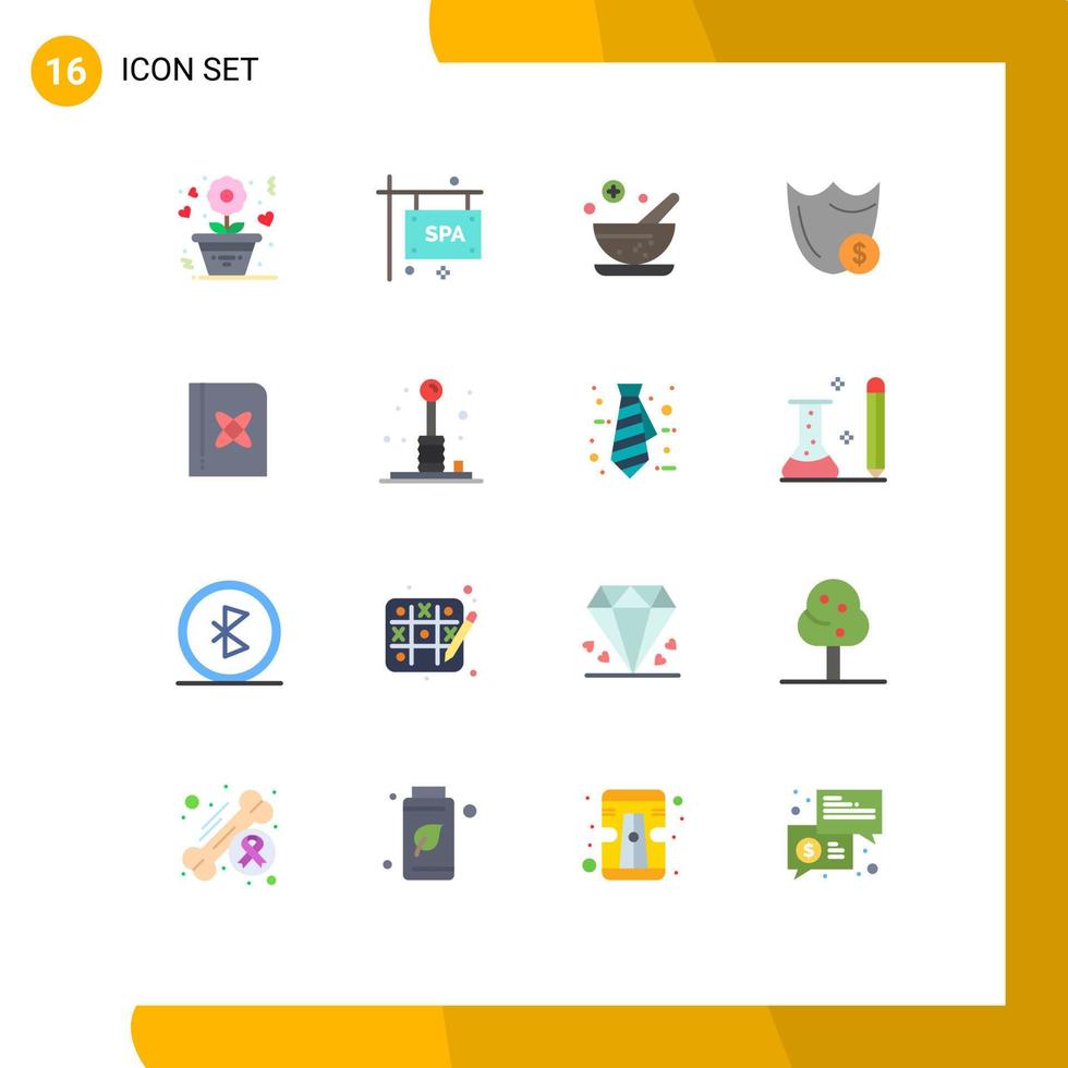 Mobile Interface Flat Color Set Of 16 Pictograms Of Book Security Healthcare Secure Guard