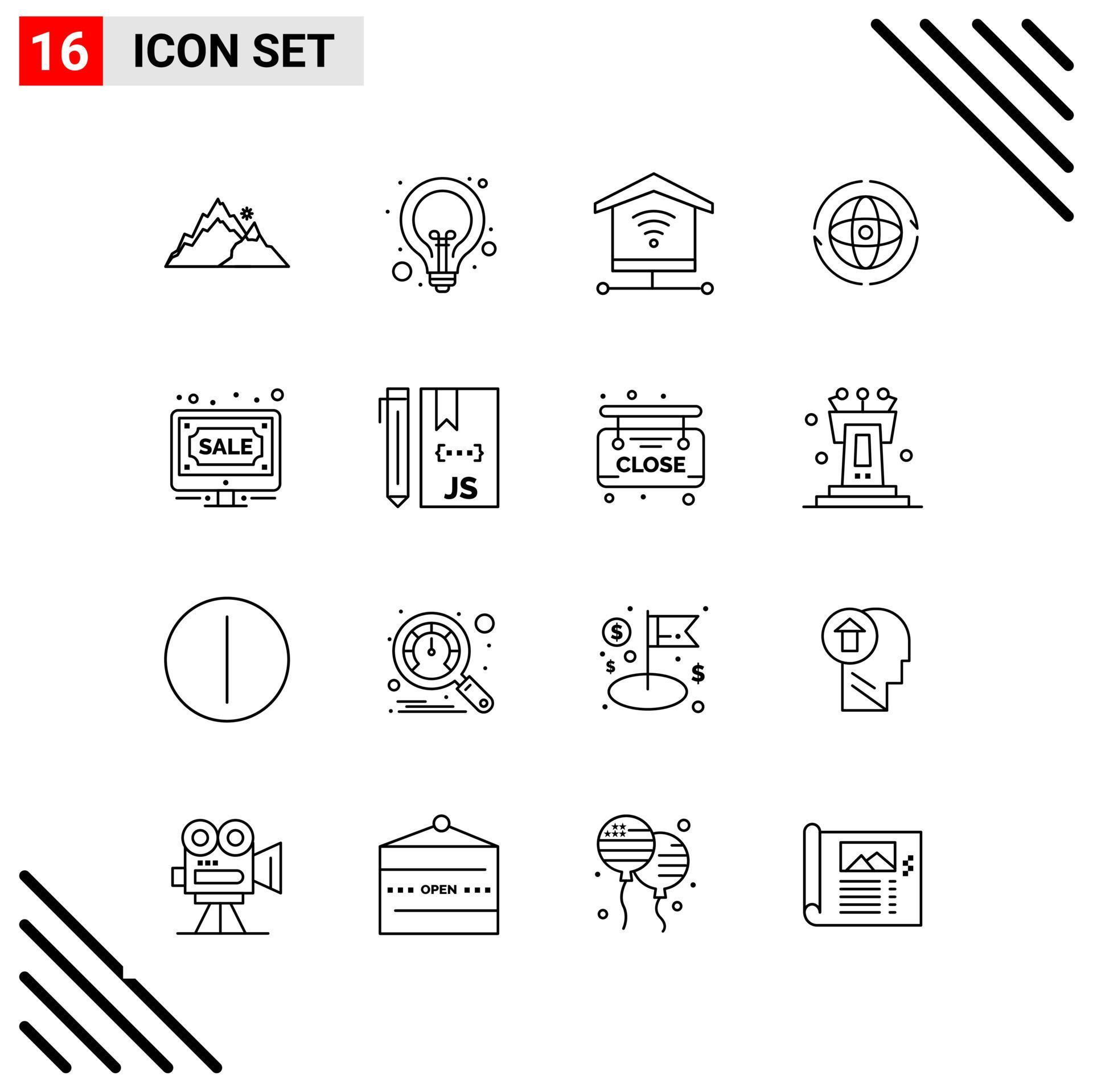 Pixle Perfect Set Of 16 Line Icons Outline Icon Set For Webite Designing And Mobile Applications