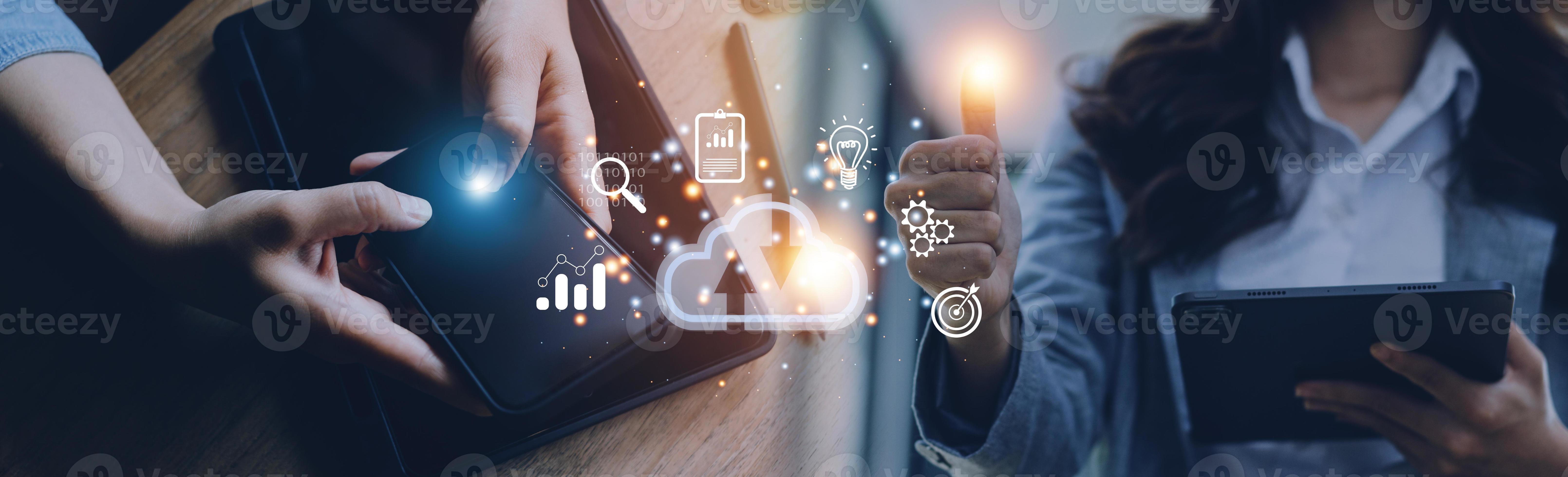 man use Laptop with cloud computing diagram show on hand. Cloud ...