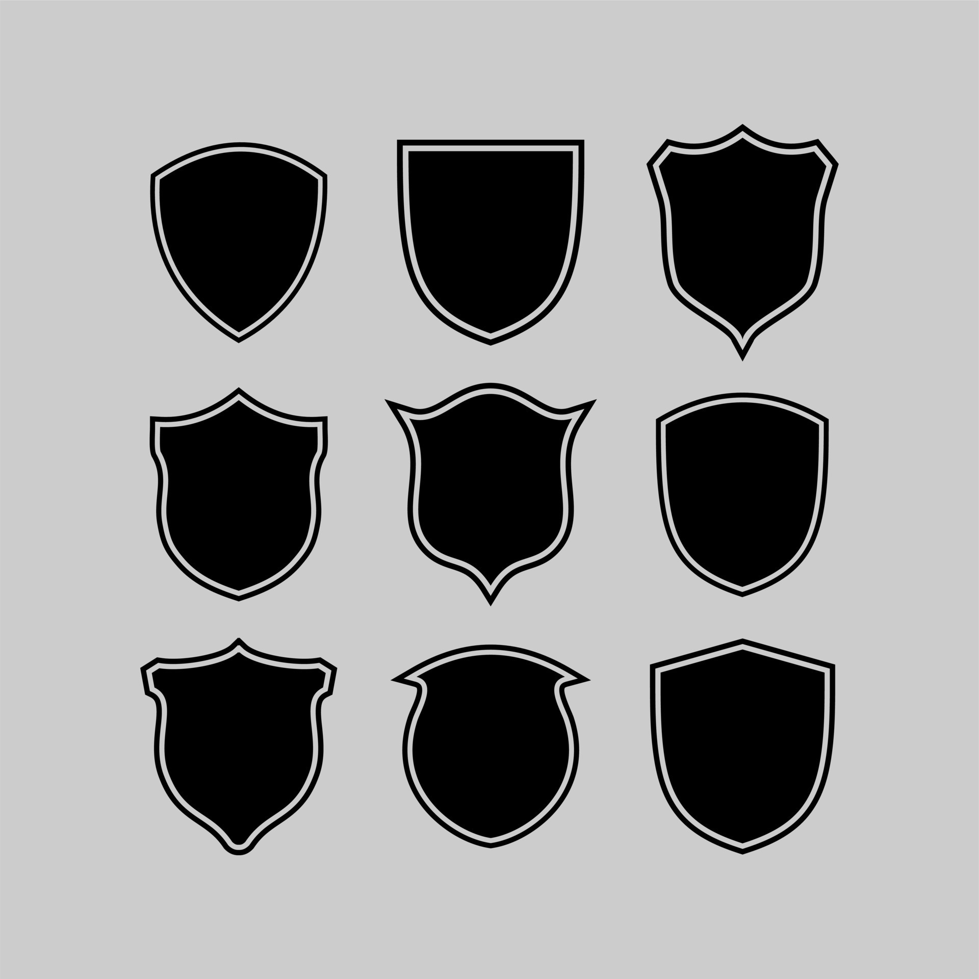 Set of badge shapes. Vector military, police force shield silhouettes ... Set of badge shapes. Vector military, police force shield silhouettes ...