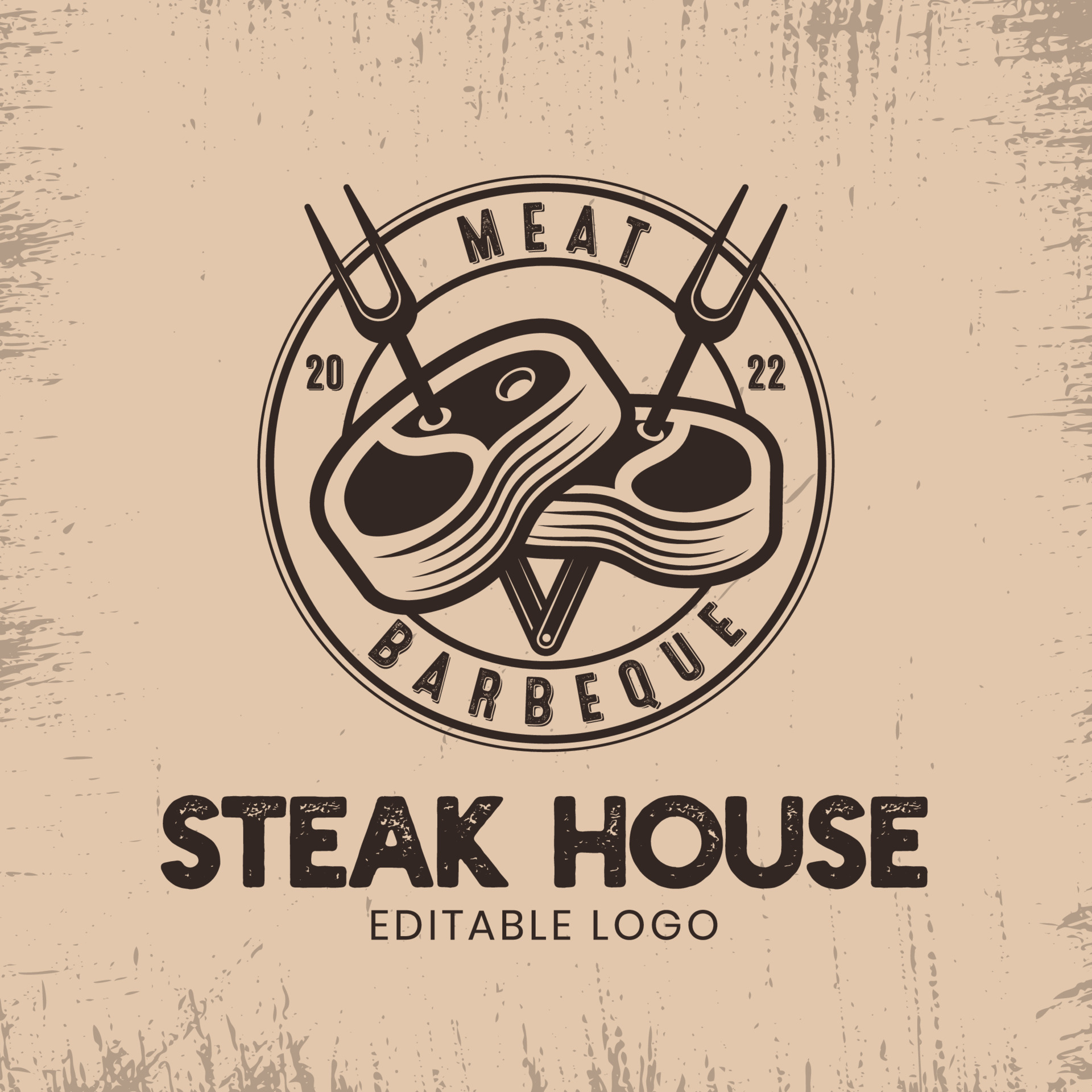 Meat Steak House Vintage Logo Template. Meat Fork Logo Retro Concept ... Meat Steak House Vintage Logo Template. Meat Fork Logo Retro Concept ...