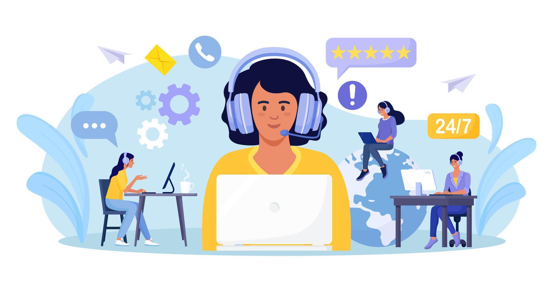 Customer Support Contact Us Woman With Headphones And Microphone With