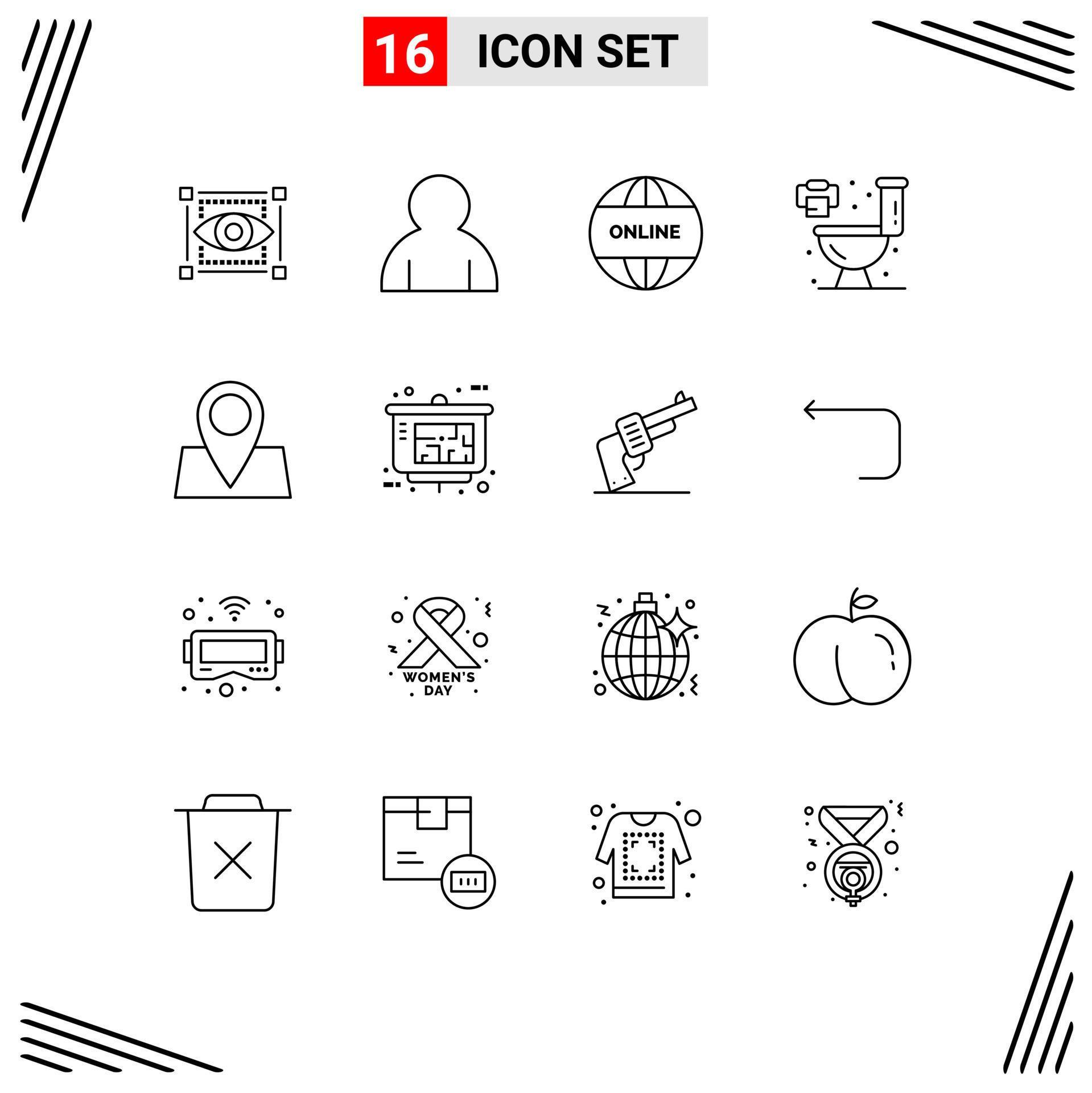 Set Of 16 Modern Ui Icons Symbols Signs For Pad Lock Location Online