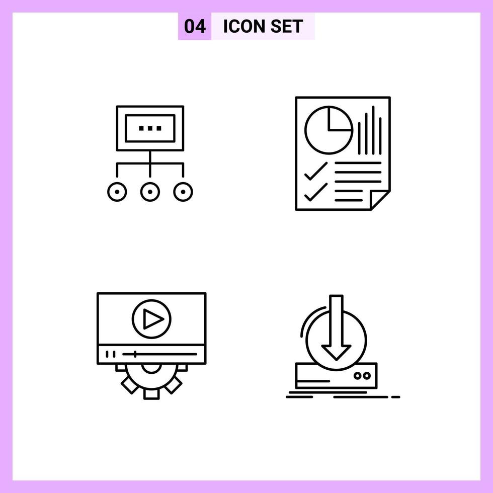 4 Icons in Line Style Outline Symbols on White Background Creative ...