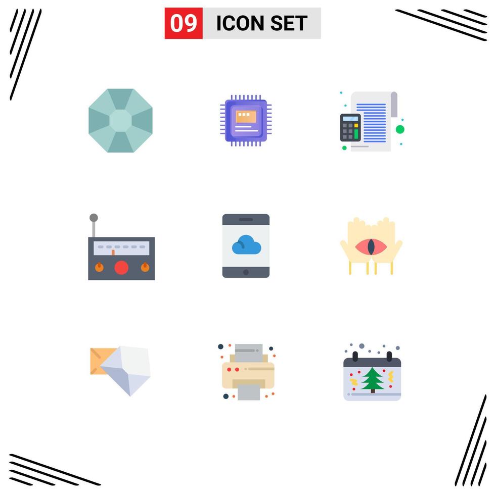 Pictogram Set of 9 Simple Flat Colors of cloud radio calculate music ...