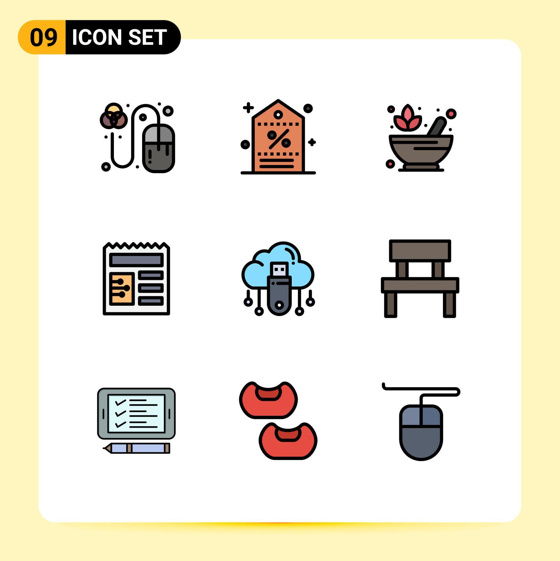 User Interface Pack Of 9 Basic Filledline Flat Colors Of Data Ui Tag Basic Lotus Editable Vector