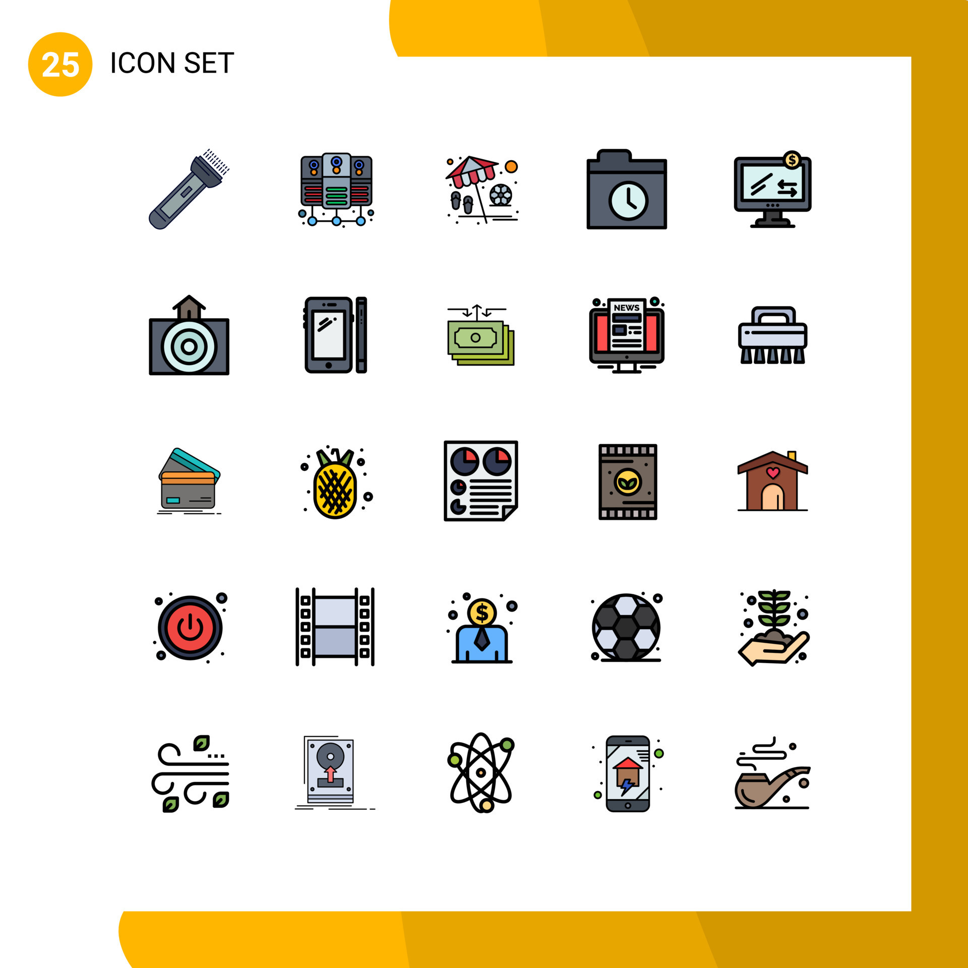 Pictogram Set Of 25 Simple Filled Line Flat Colors Of Ecommerce Online Beach History Backup