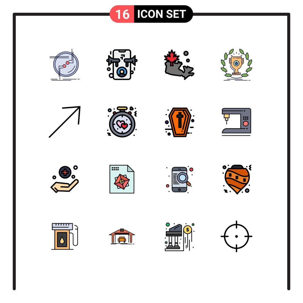 Mobile Interface Flat Color Filled Line Set Of 16 Pictograms Of Arrow Reward Online Prize Award