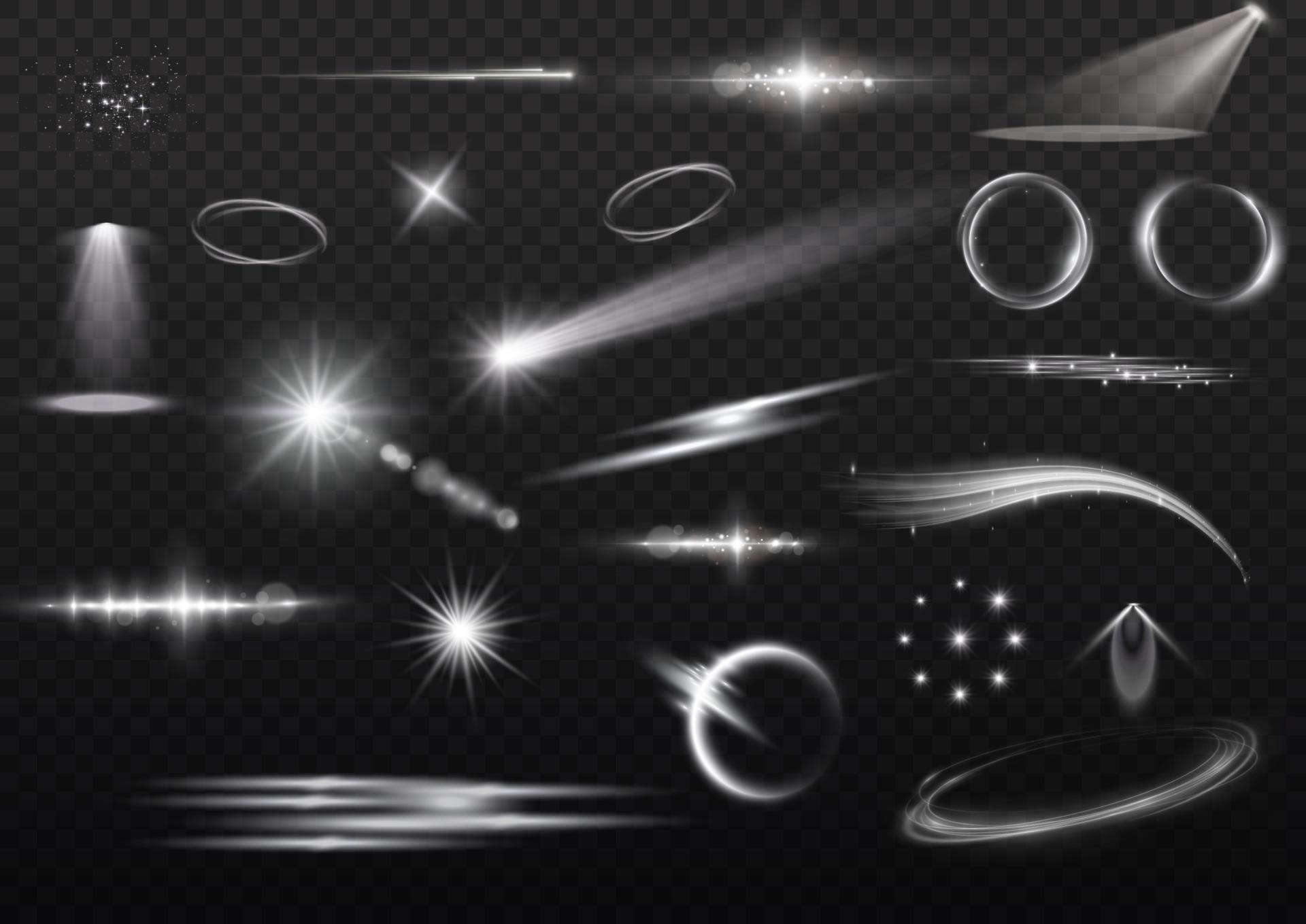 Light effect set. Glow isolated white light effect set. lens flare, explosion, glitter, dust ...