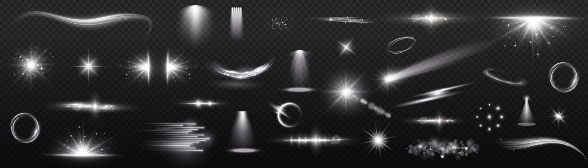 Sunlight, abstract special effect. Light effect set. Glow isolated white light effect set. lens ...