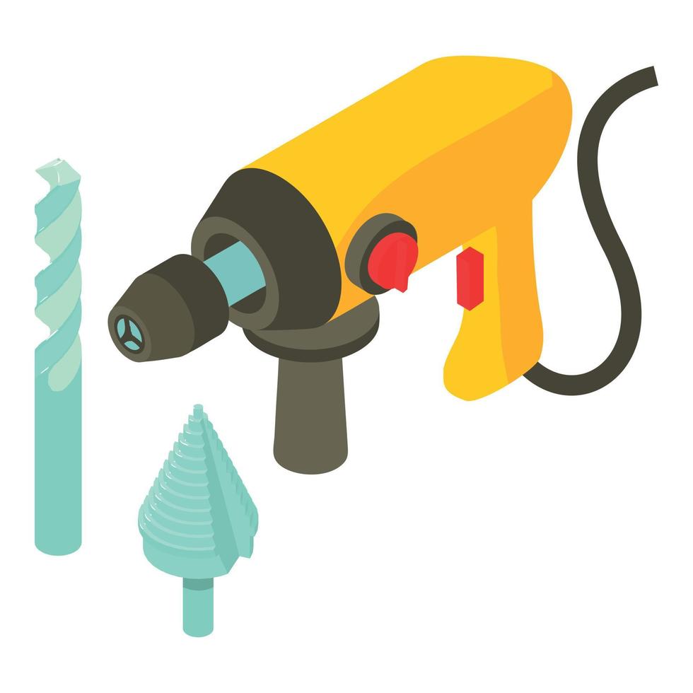 Drill tool icon isometric vector. Electric drill metal drill bit step ... Drill tool icon isometric vector. Electric drill metal drill bit step ...