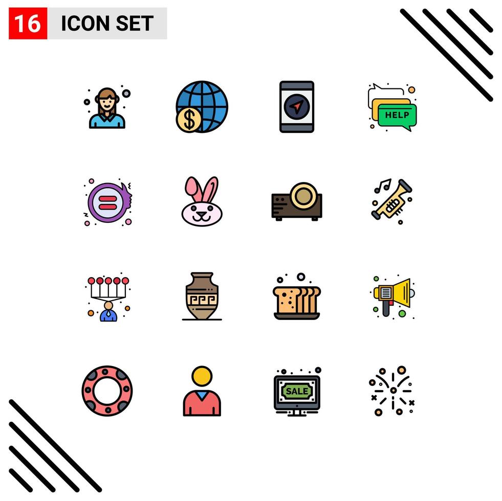 16 Universal Flat Color Filled Line Signs Symbols Of Equality Help Payment Communication Gps