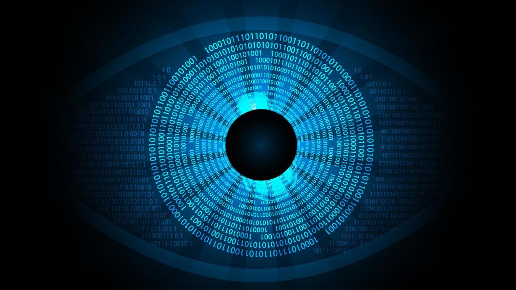 Digital Eye Data Network Cyber Security Technology Binary Code 0 To 1 Glowing Blue On Dark