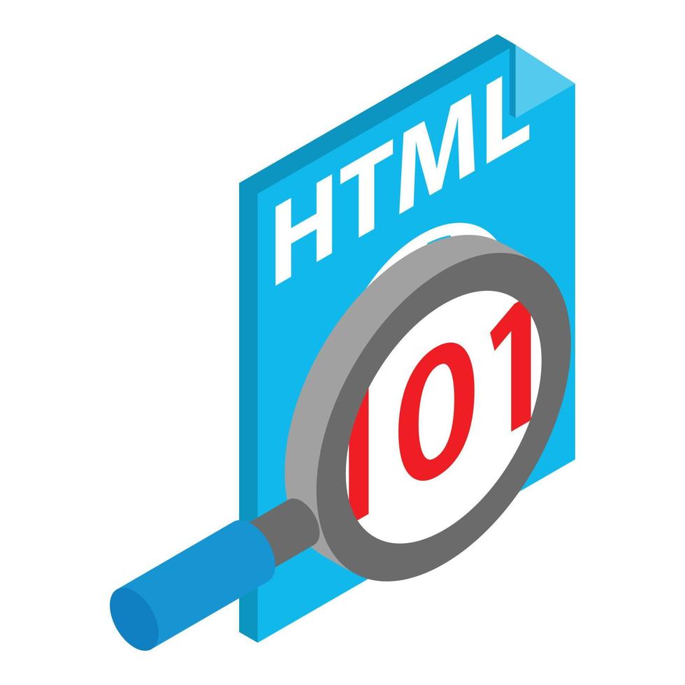 Internet search icon isometric vector. Magnifying glass and html file ...
