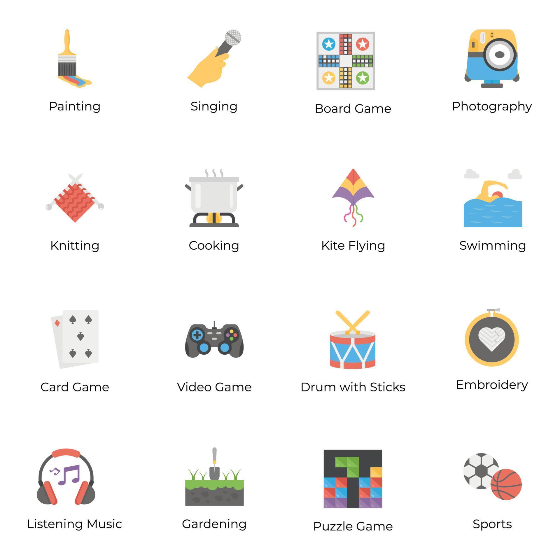 Hobbies and Interest Flat Icons Pack 15234184 Vector Art at Vecteezy Hobbies and Interest Flat Icons Pack 15234184 Vector Art at Vecteezy