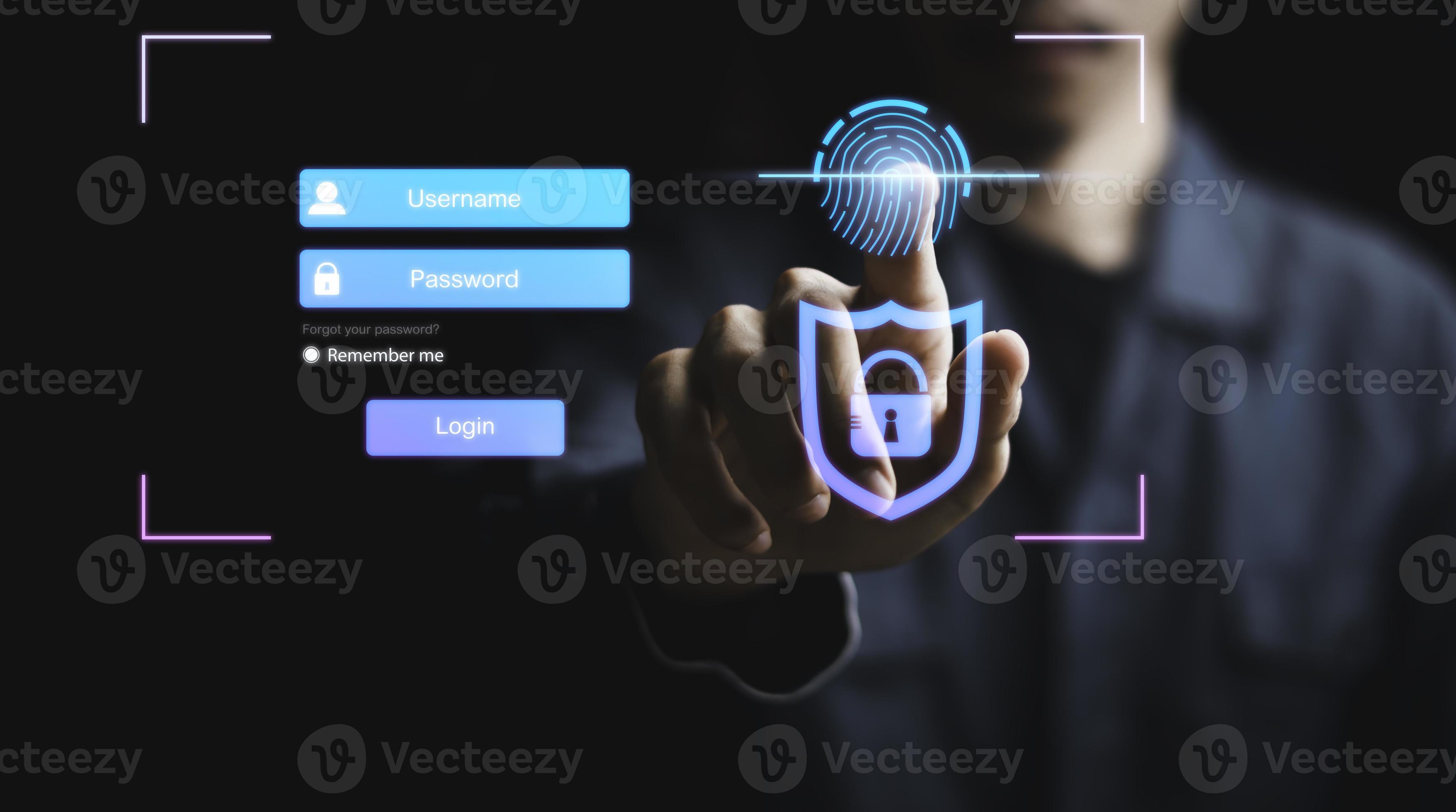 Person Touching Protecting Personal Information By Fingerprint Scanning