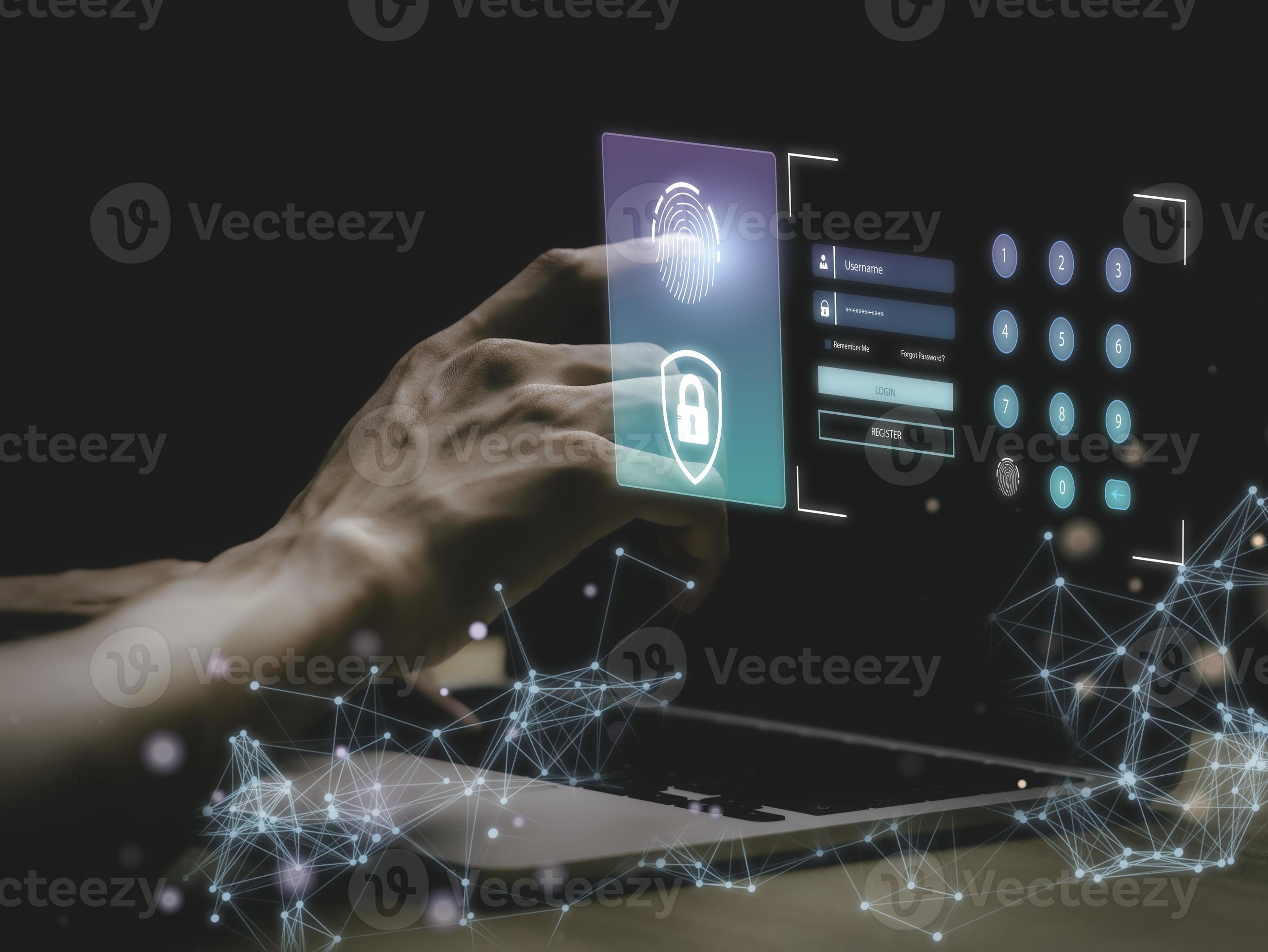 Person Touching Protecting Personal Information By Fingerprint Scanning
