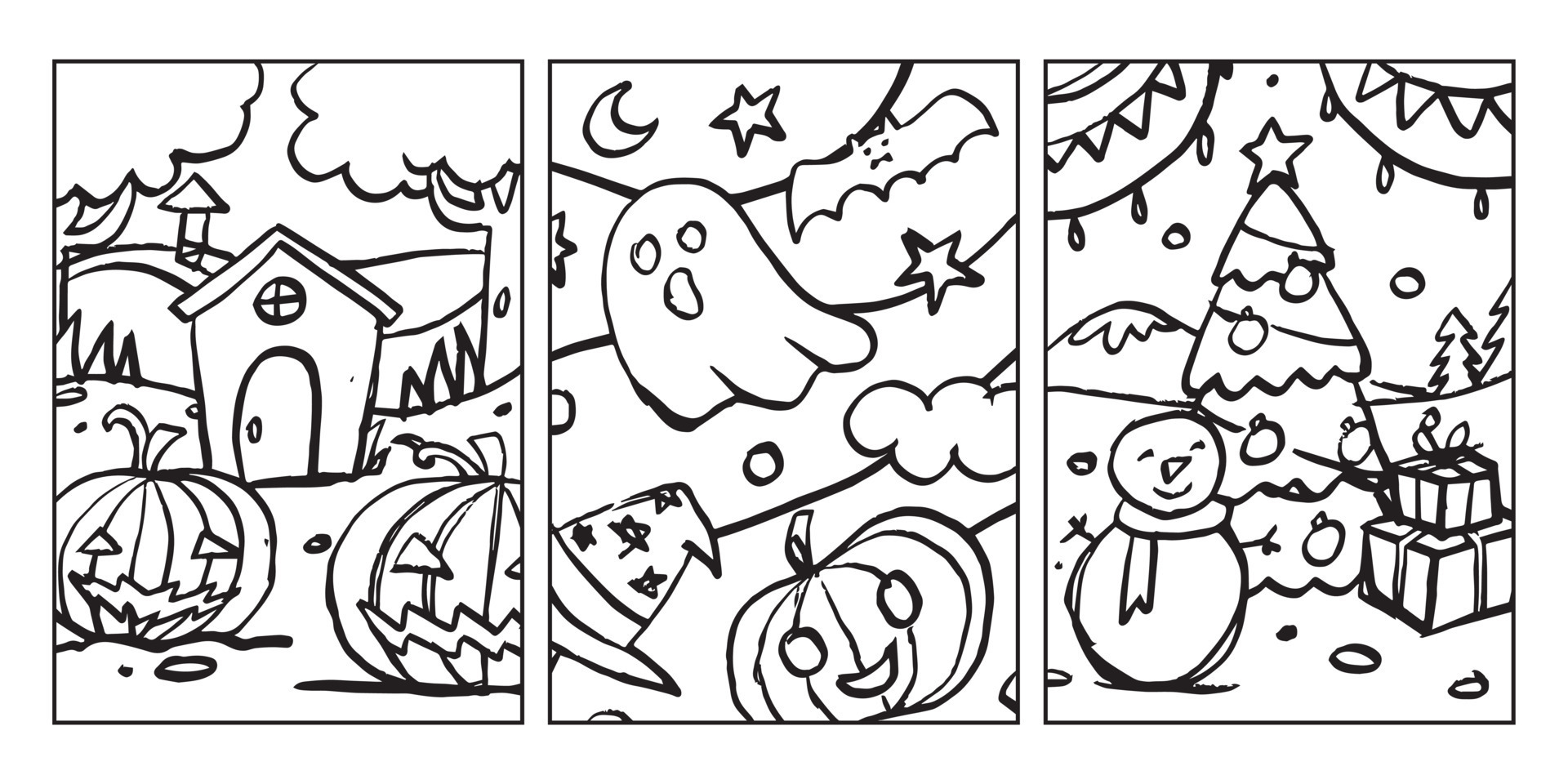 Set of Holiday coloring page illustration for kids. Collection of ...