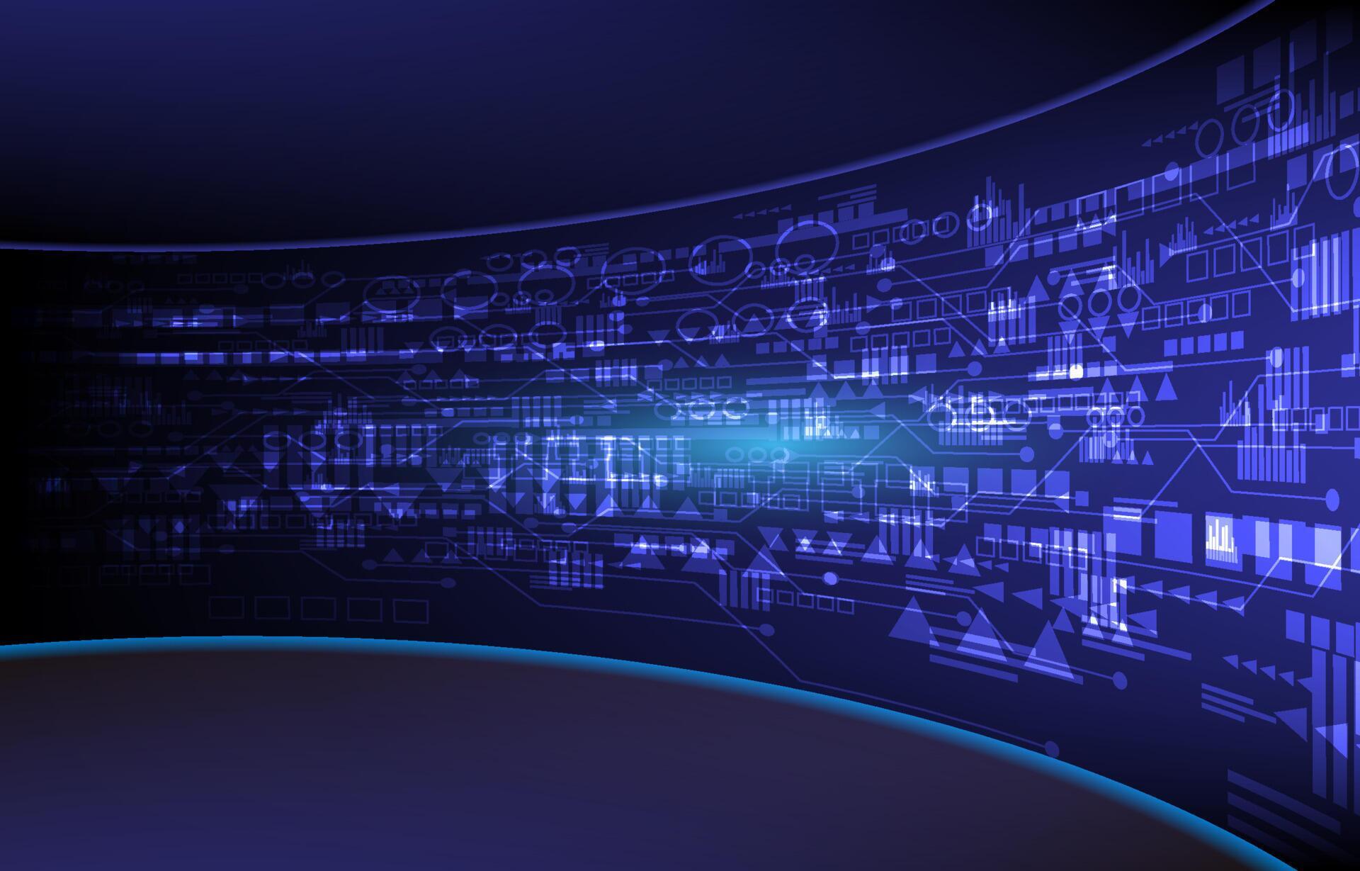 Technology monitor digital. Hi tech modern technology hall with grid ...