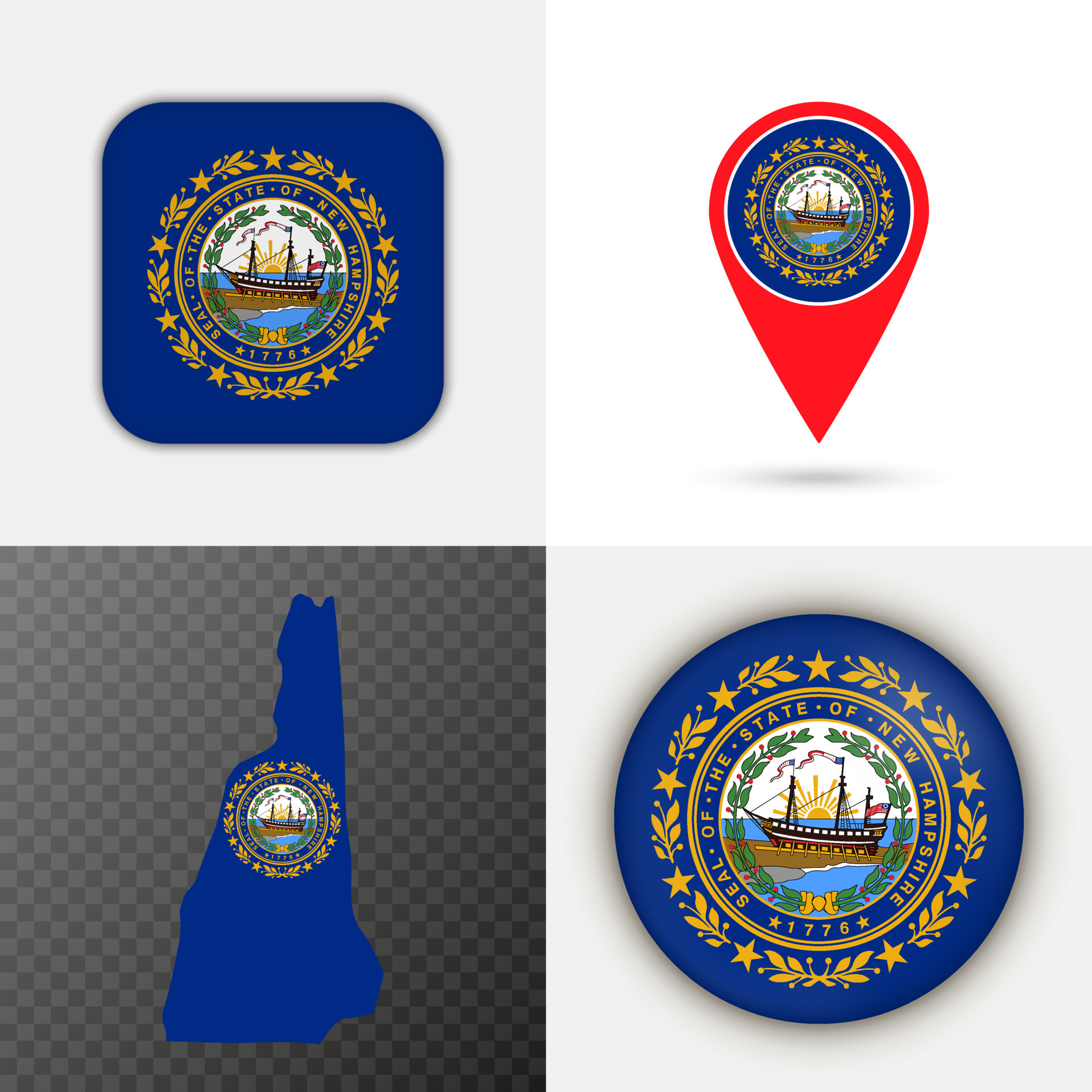 Set of New Hampshire state flag. Vector illustration. 15260339 Vector Art at Vecteezy
