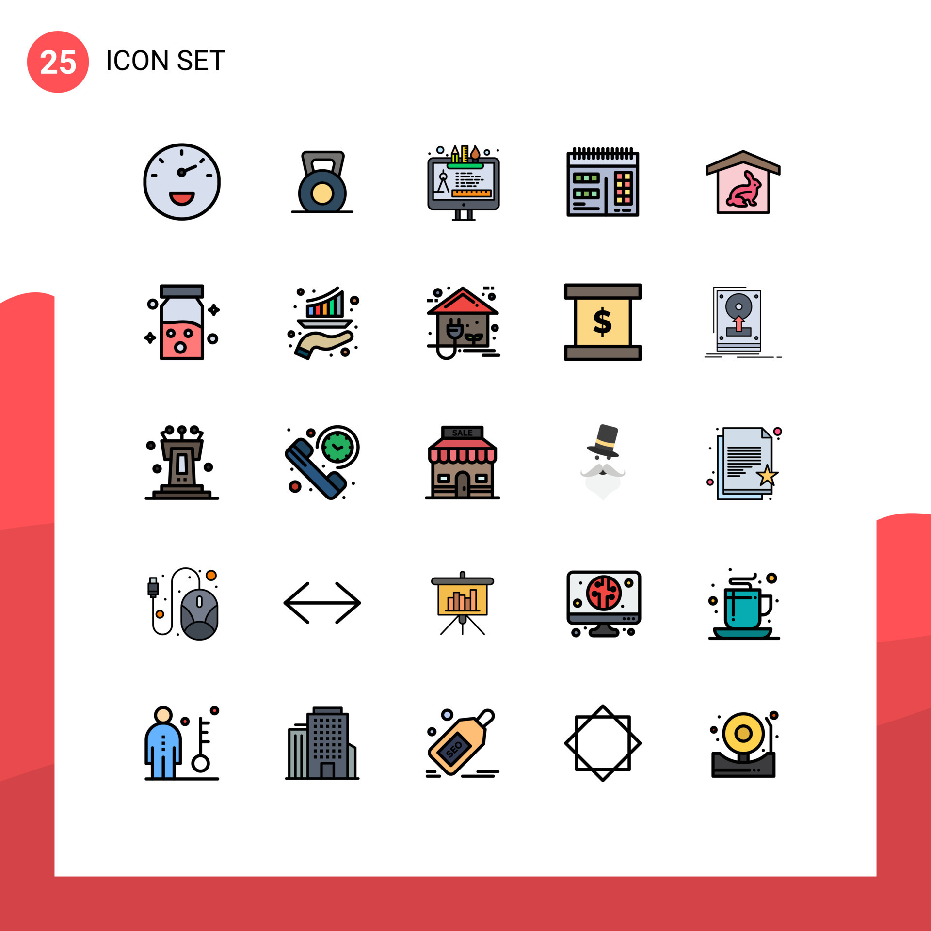 Pictogram Set Of 25 Simple Filled Line Flat Colors Of Nature Robbit Tool House Calendar Editable