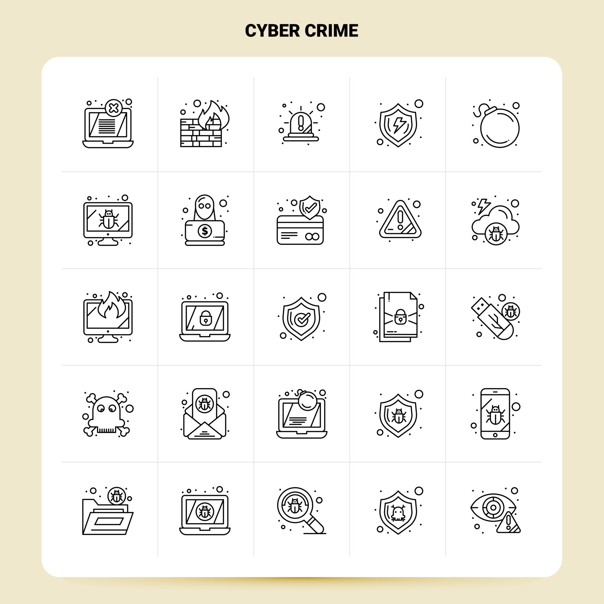 Outline 25 Cyber Crime Icon Set Vector Line Style Design Black Icons Set Linear Pictogram Pack