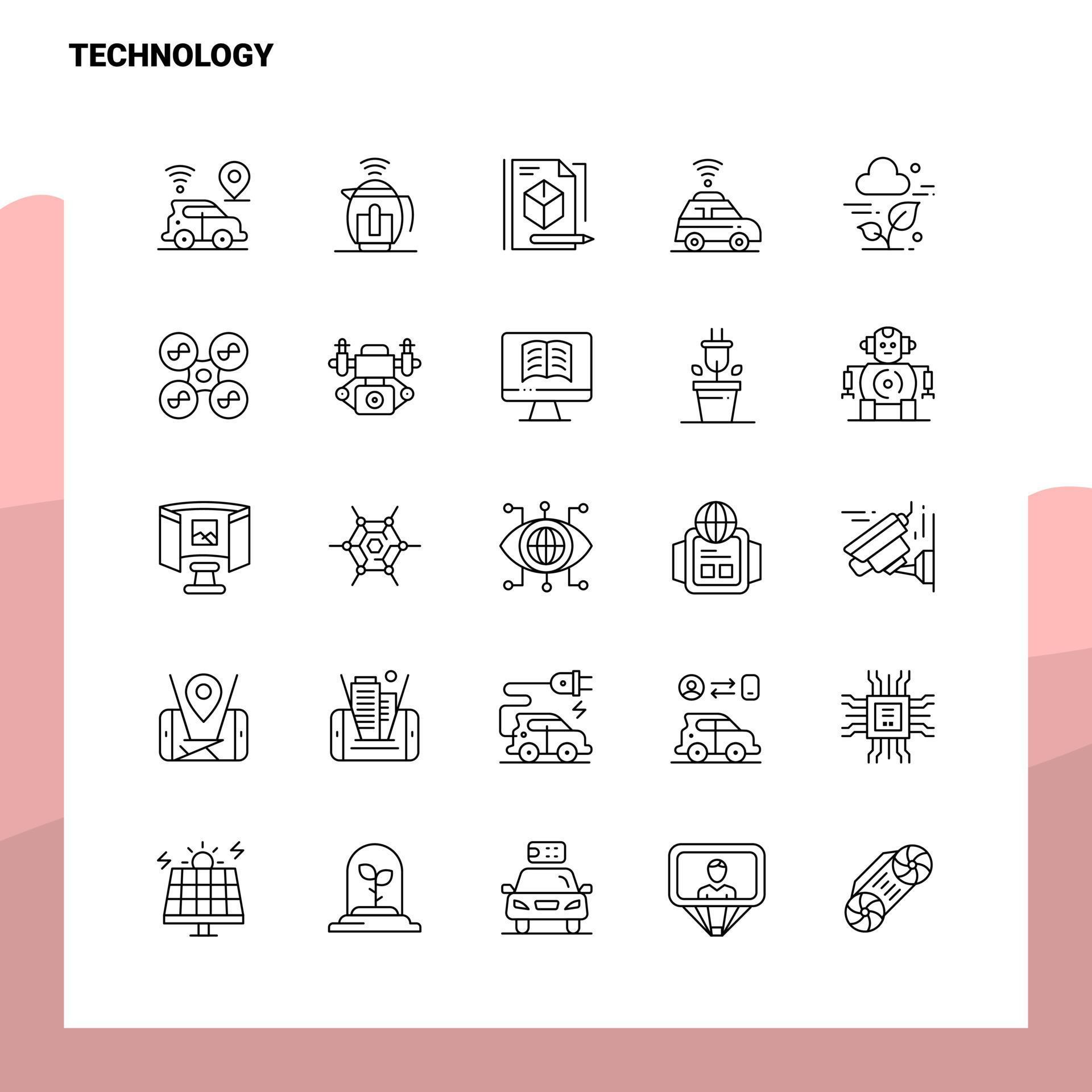 Set Of Technology Line Icon Set 25 Icons Vector Minimalism Style Design Black Icons Set Linear