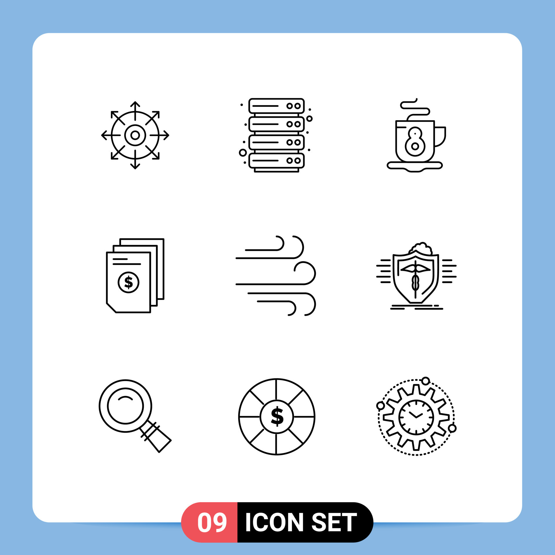 Set Of 9 Vector Outlines On Grid For Wind Direction Tea Document Money Editable Vector Design